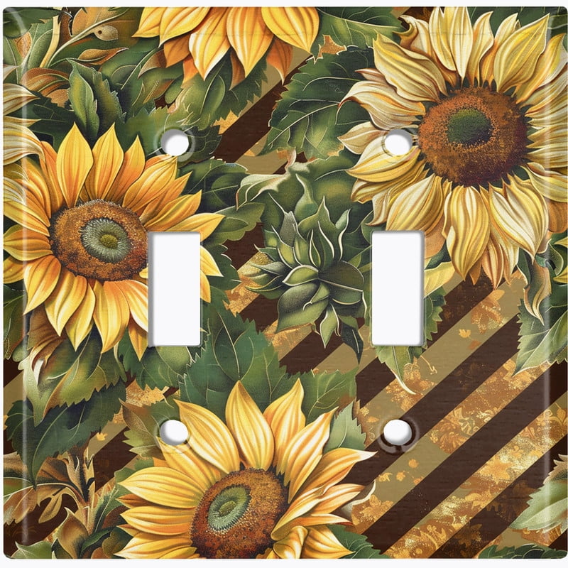 Metal Light Switch Wall Plate Outlet Cover (Rustic Sunflowers - Double ...