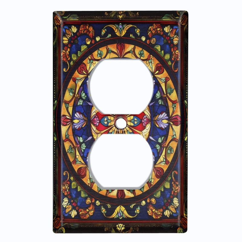 Metal Light Switch Wall Plate Outlet Cover (Stained Glass Floral ...