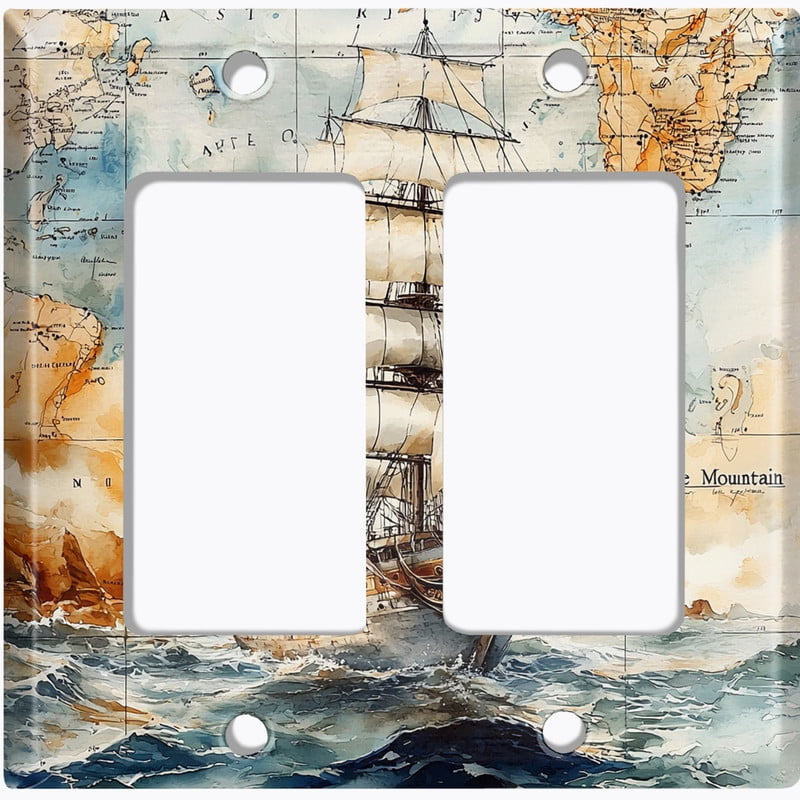 Metal Light Switch Wall Plate Outlet Cover (Vintage Pirate Boat Map Art ...