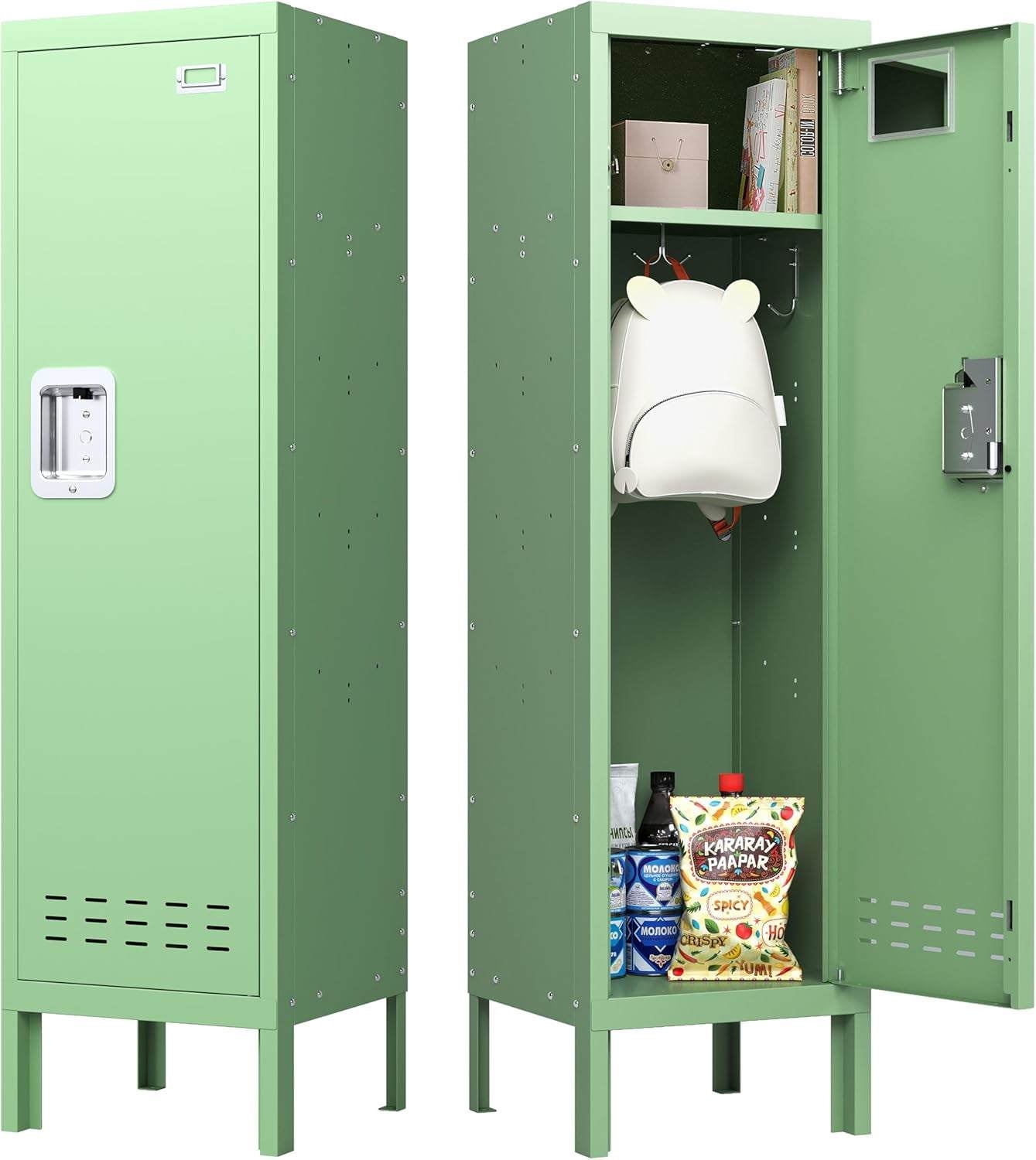 Metal Lockable Kids Locker, 54" H x 15" W x 15" D, 2-Compartment Steel ...