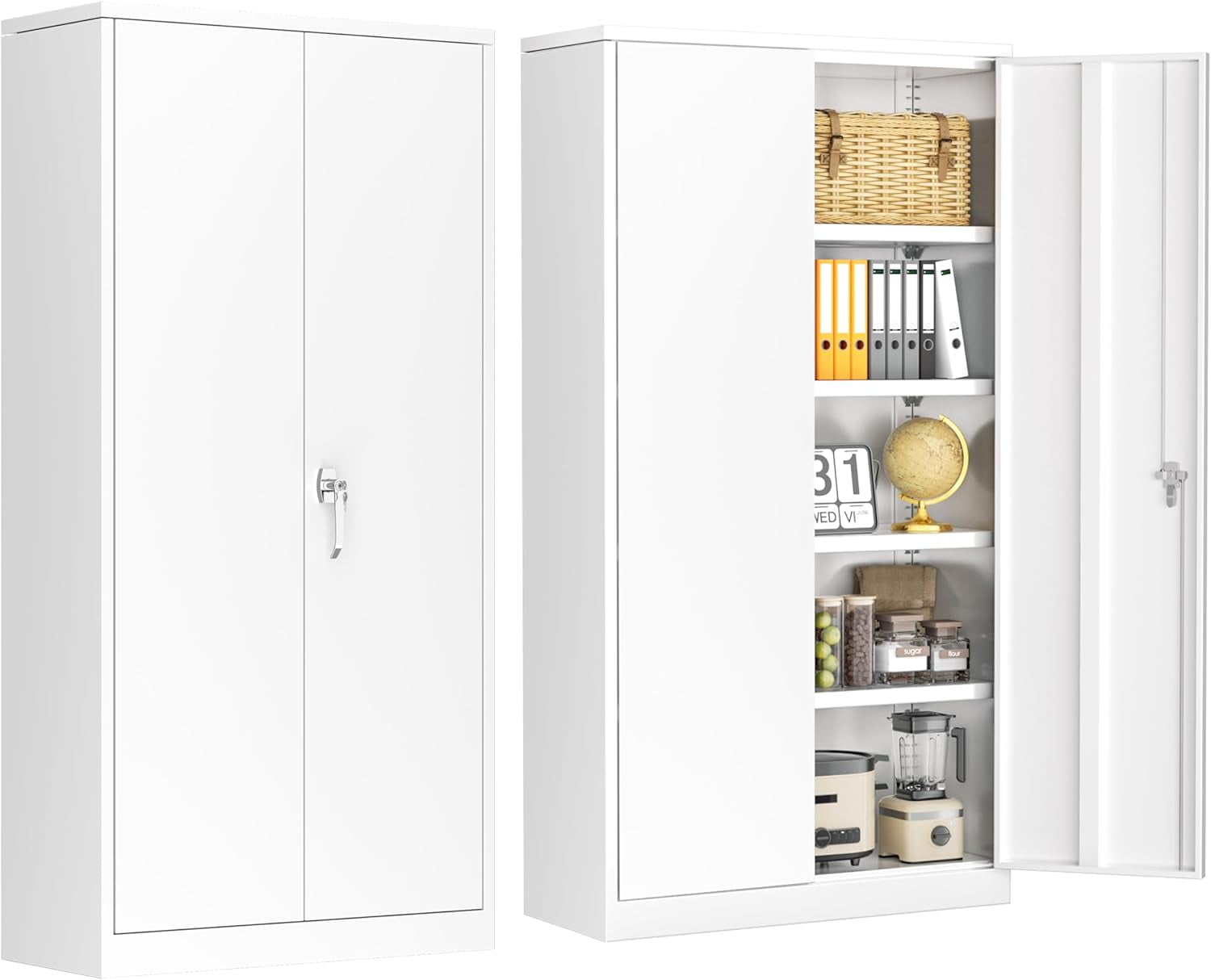 Metal Lockable Storage Cabinet, 72” H Storage Cabinet with 2 Doors and ...