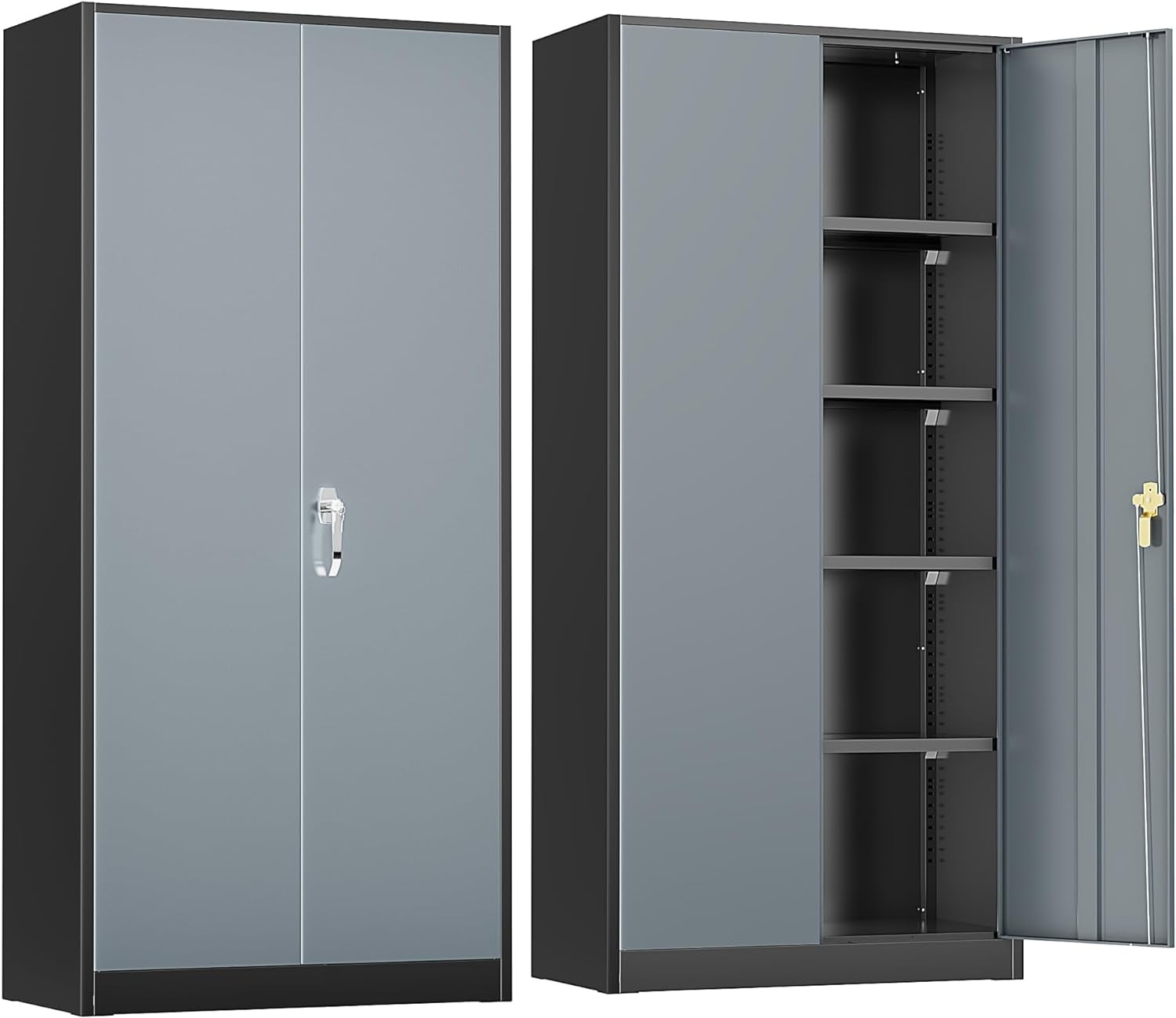 Metal Lockable Storage Cabinet, 72” Storage Cabinet with 2 Doors and 4 ...