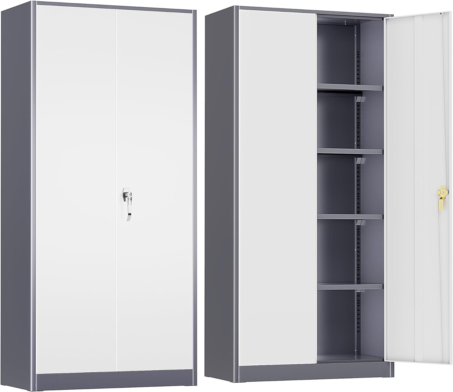 Metal Lockable Storage Cabinet, 72” Storage Cabinet with 2 Doors and 4 ...