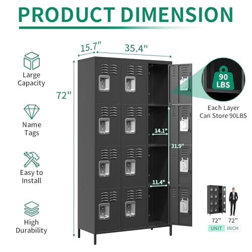 Metal Locker Cabinet with 12 Doors Combination, Storage Locker Cabinet ...