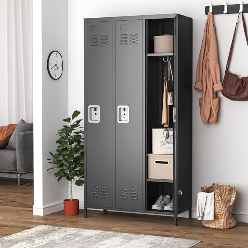 Metal Locker Cabinet with 3 Doors Combination, Storage Locker Cabinet ...