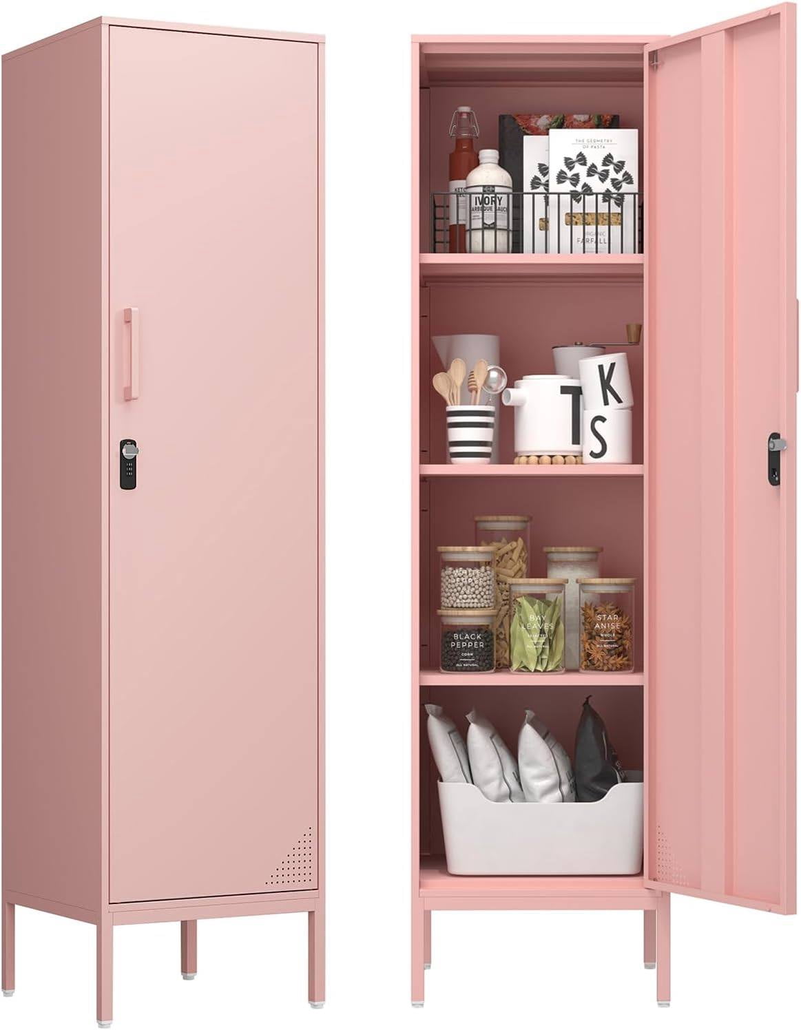 Metal Locker Cabinet, 59.1" Lockable Storage Cabinet with Adjustable ...