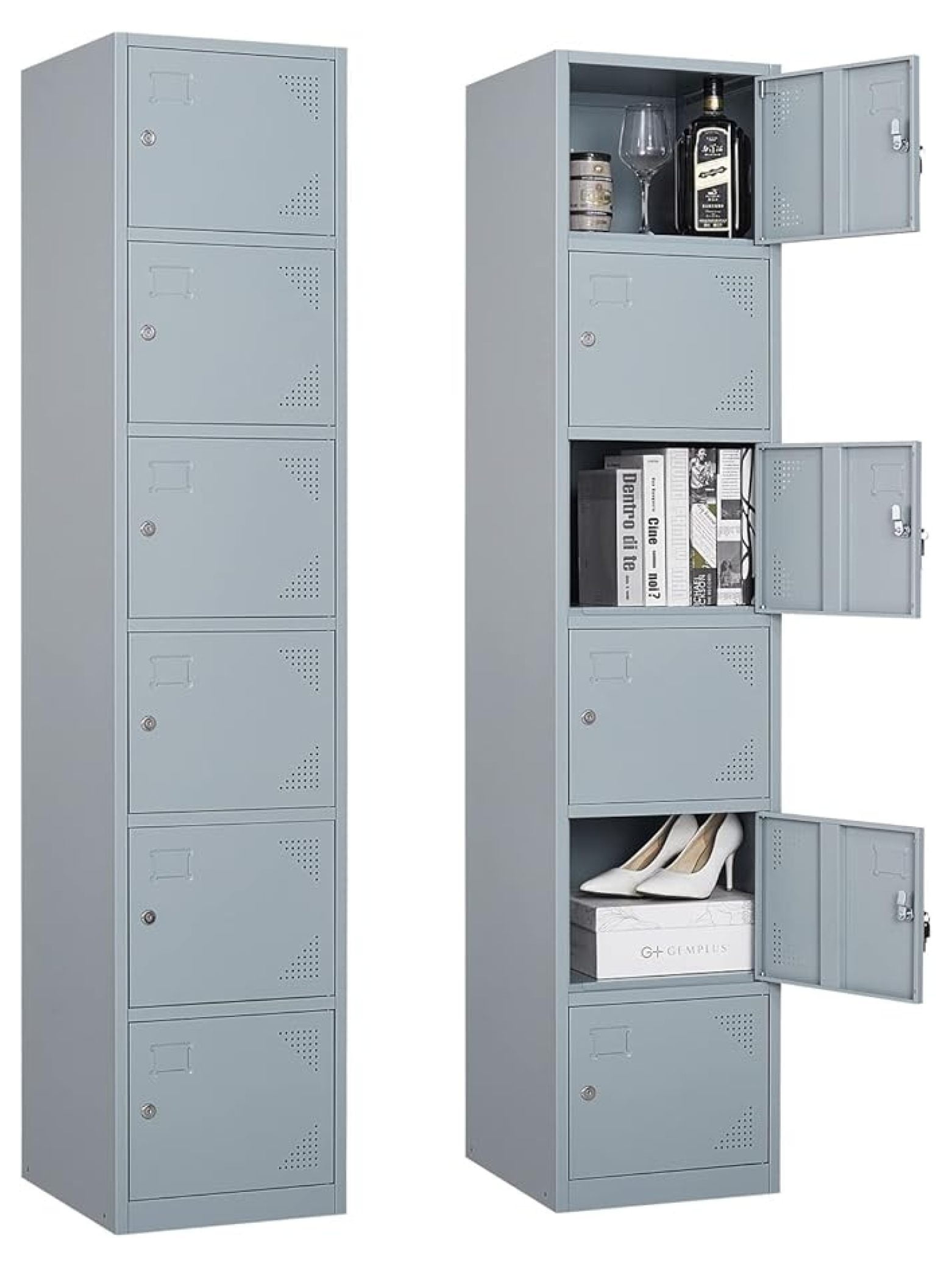 Metal Locker Cabinet 6 Door, 71" School Gym Lockers, Steel Storage ...