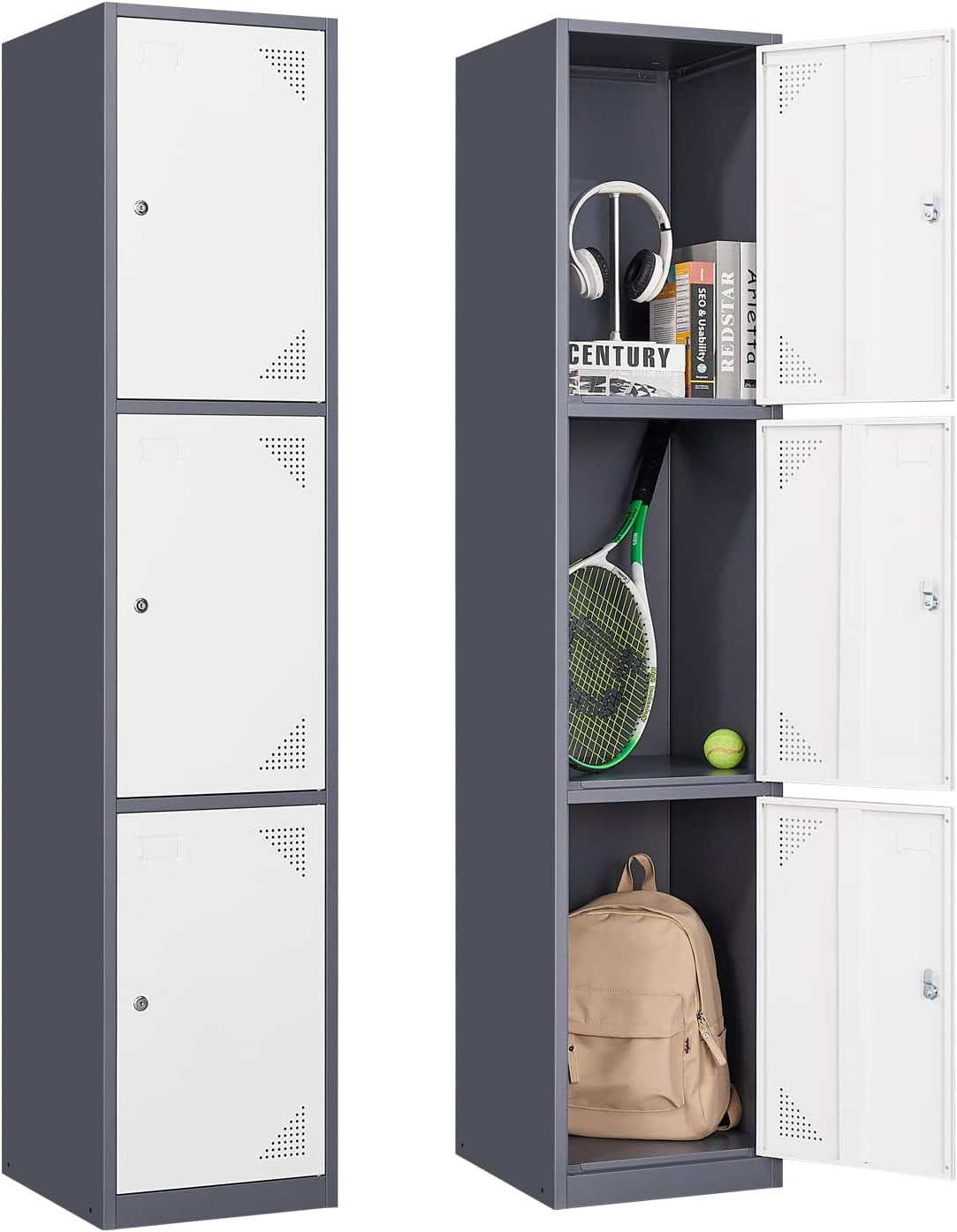 Metal Locker Cabinet with 3 Doors, 71" Storage for Employees, 3-Tier ...