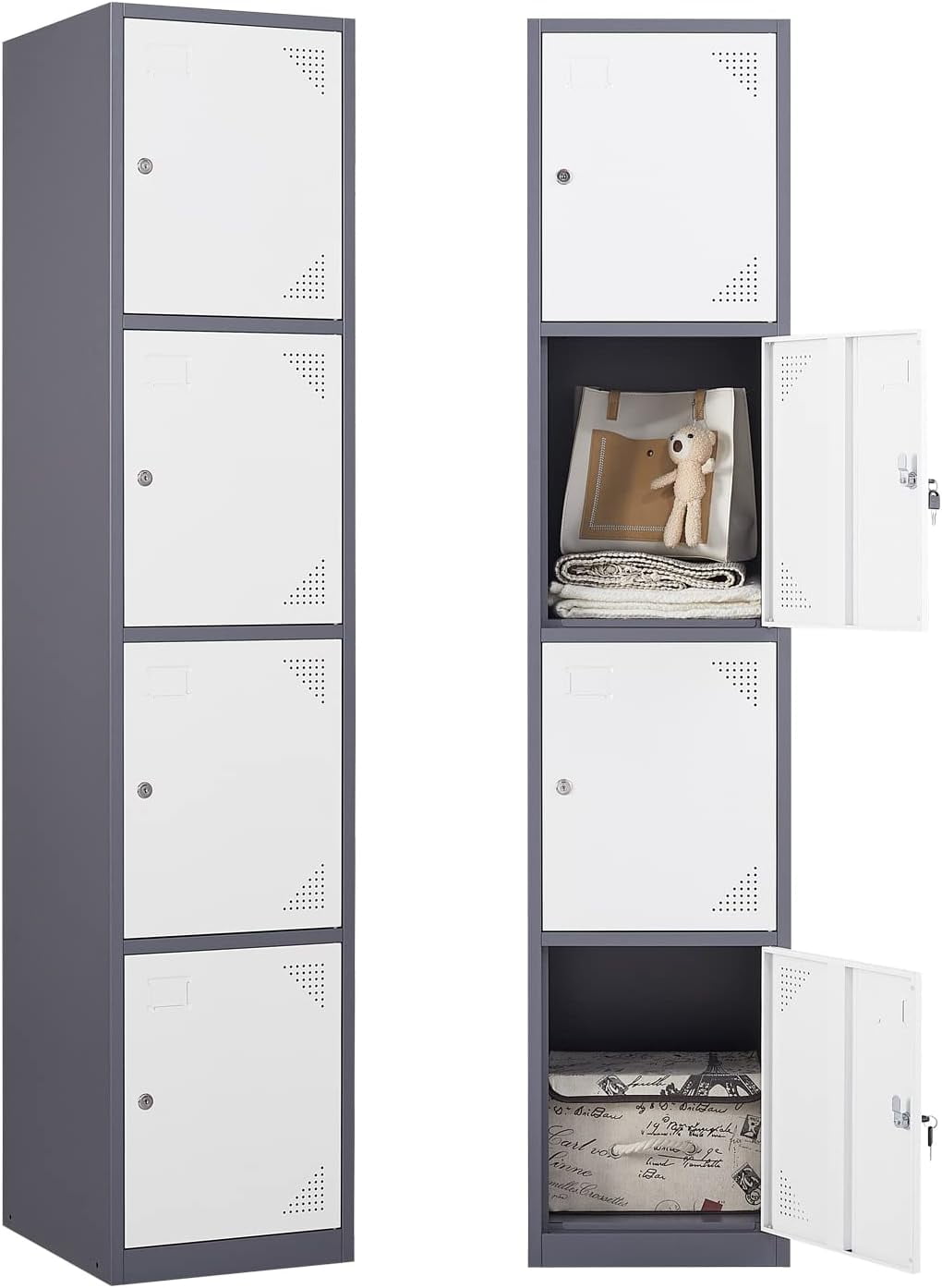 Metal Locker Cabinet with 4 Doors, 71" Storage for Employees, 4 Tier ...