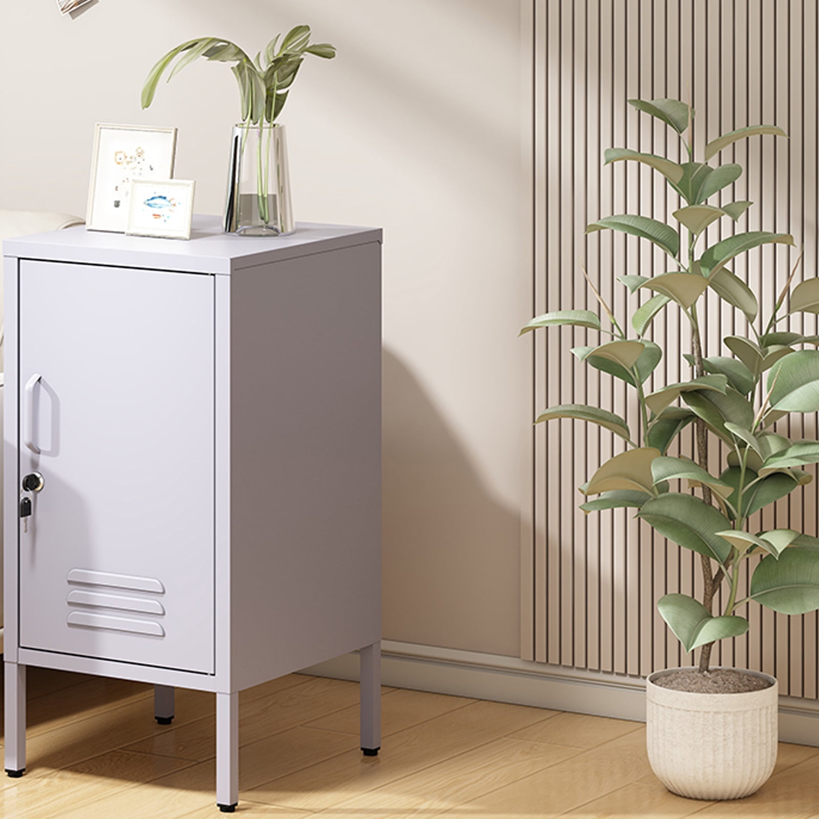 Metal Locker Nightstand with Shelf,Single Door Lockable Metal End Table ...