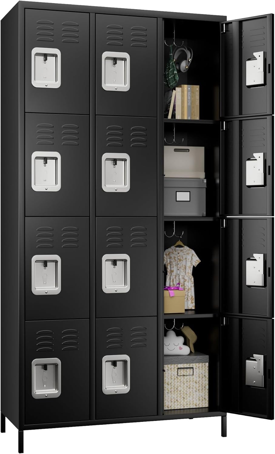 Metal Locker for School Office Gym Bedroom, 12 Doors Black Steel ...