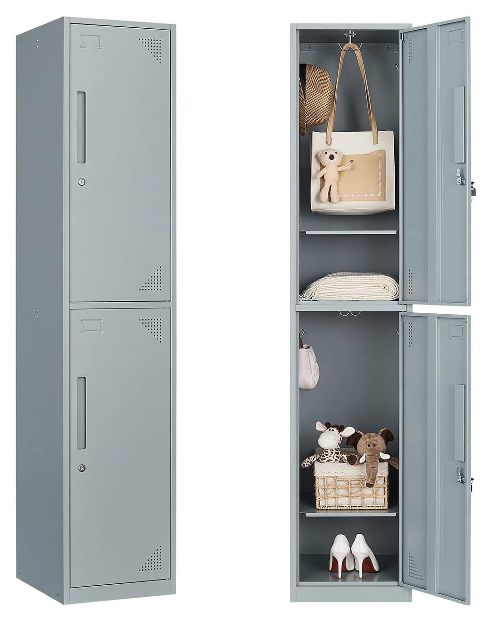 Metal Locker Steel Storage Cabinet with 2 Doors for Office School Gym ...