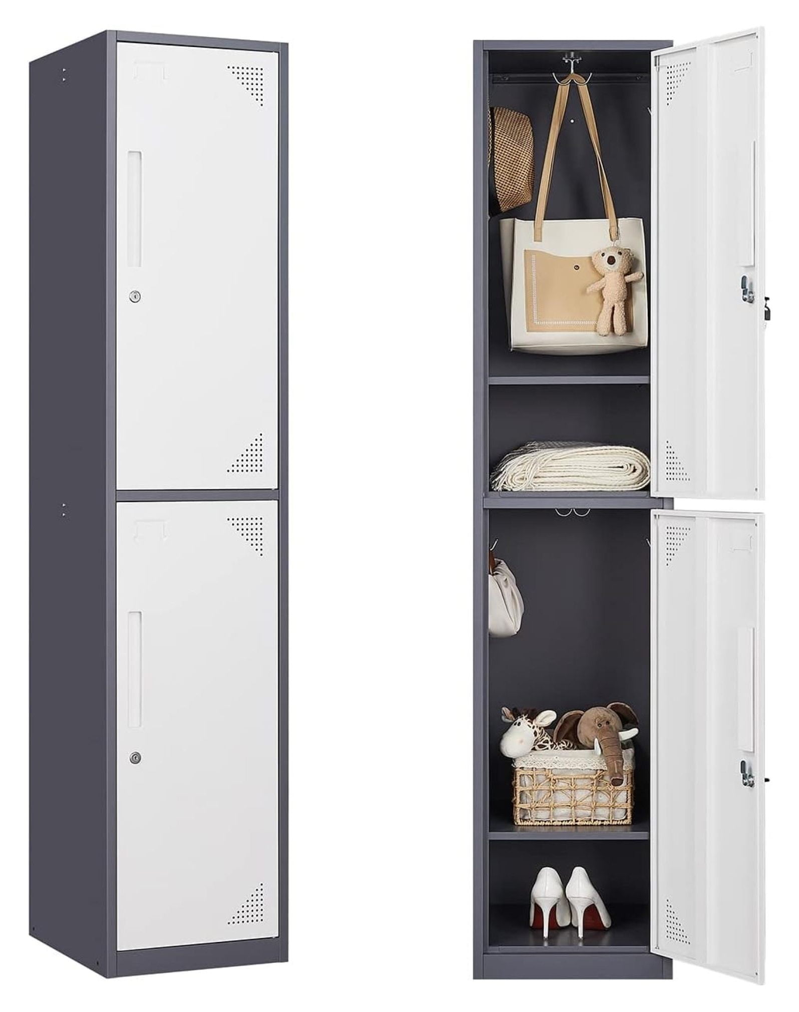 Metal Locker Steel Storage Cabinet with 2 Doors for Office School Gym ...