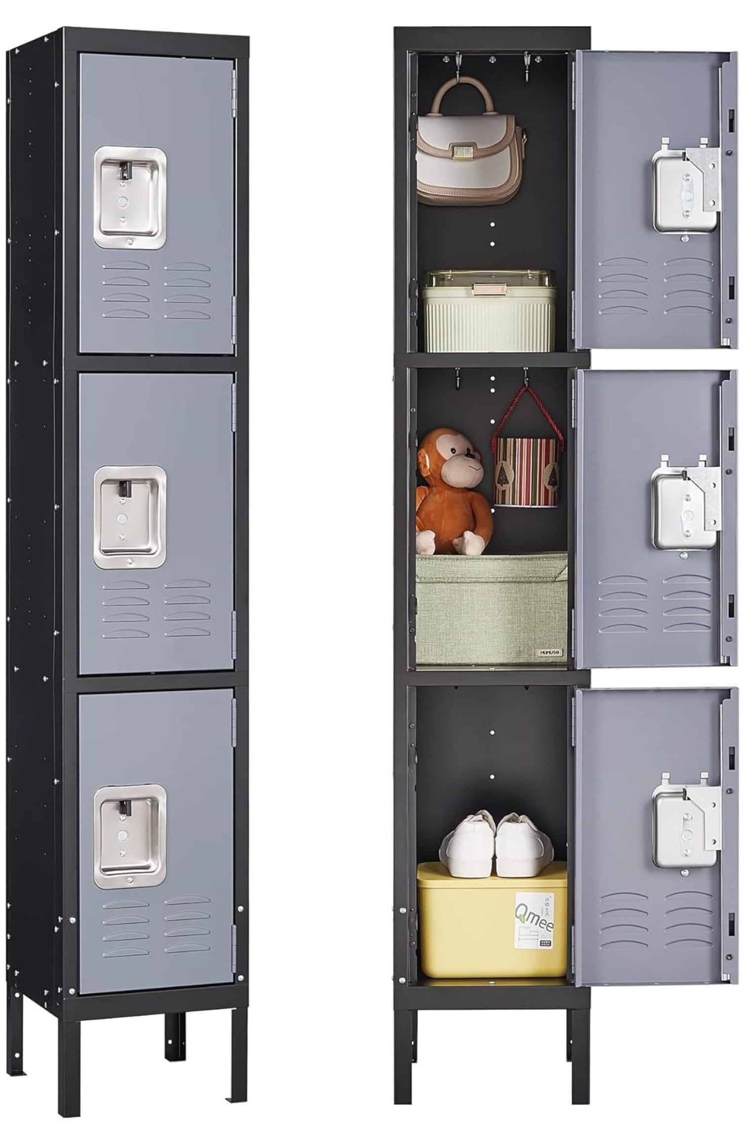 Metal Locker Steel Storage Cabinet with 3 Doors for Office School Gym ...
