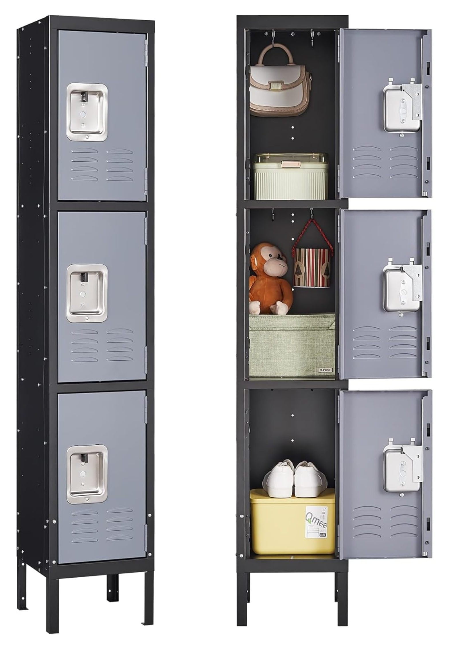 Metal Locker Steel Storage Cabinet with 3 Doors for Office School Gym ...