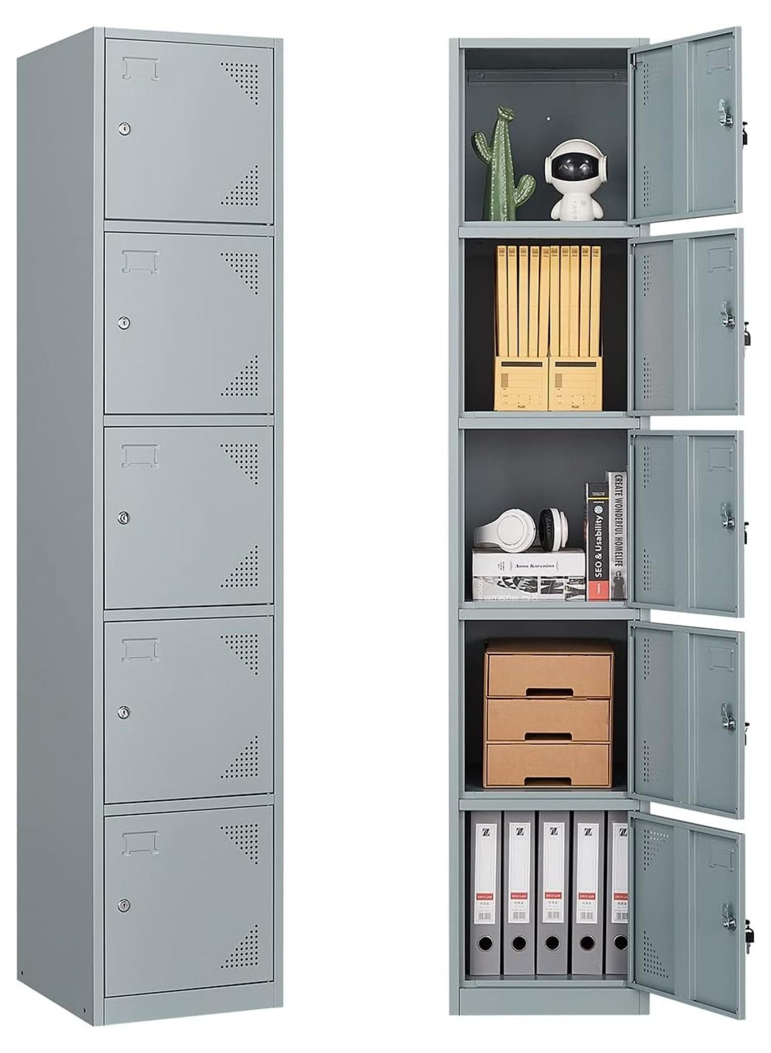 Metal Locker Steel Storage Cabinet with 5 Doors for Office School Gym ...