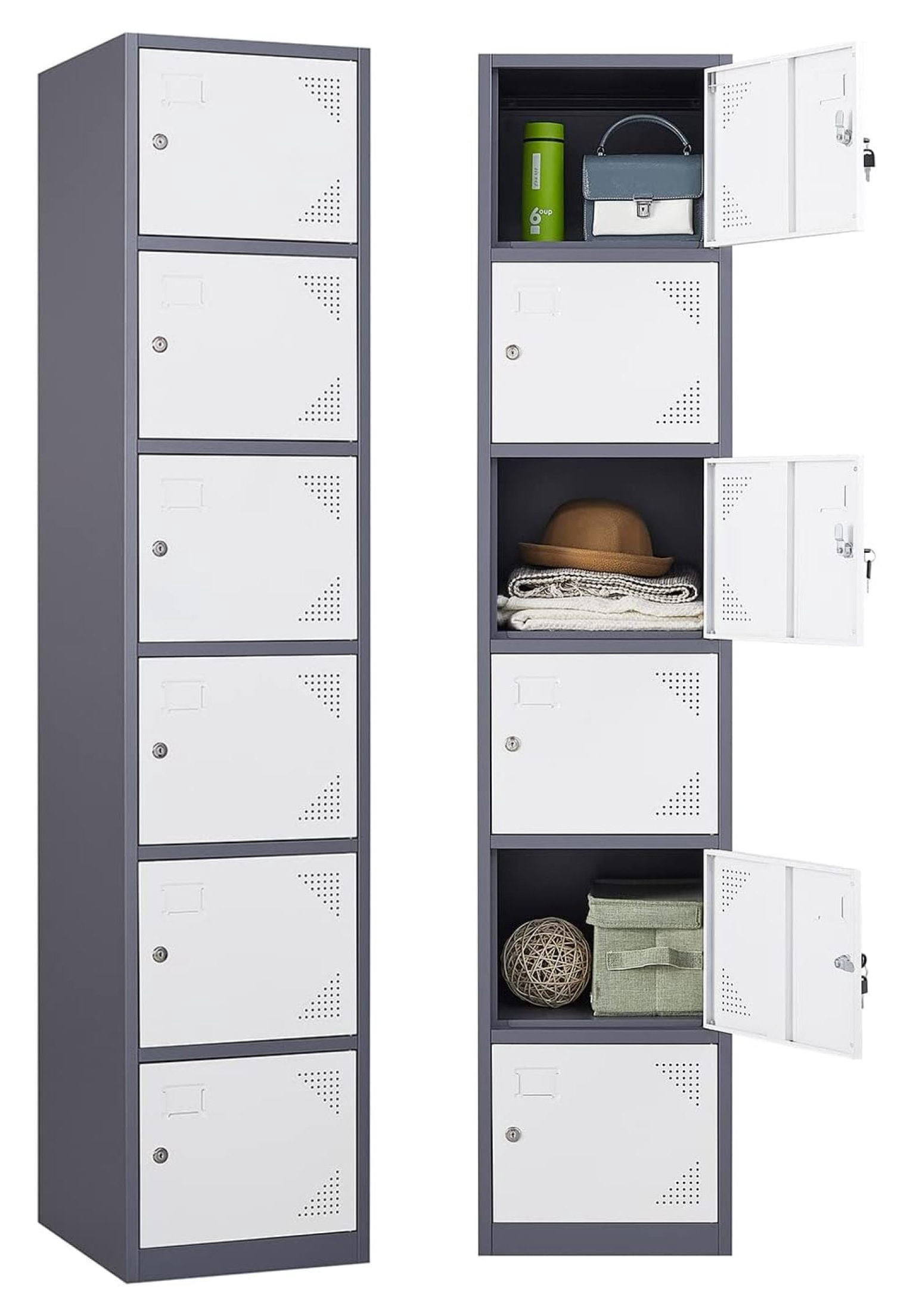 Metal Locker Steel Storage Cabinet with 6 Doors for Office School Gym ...