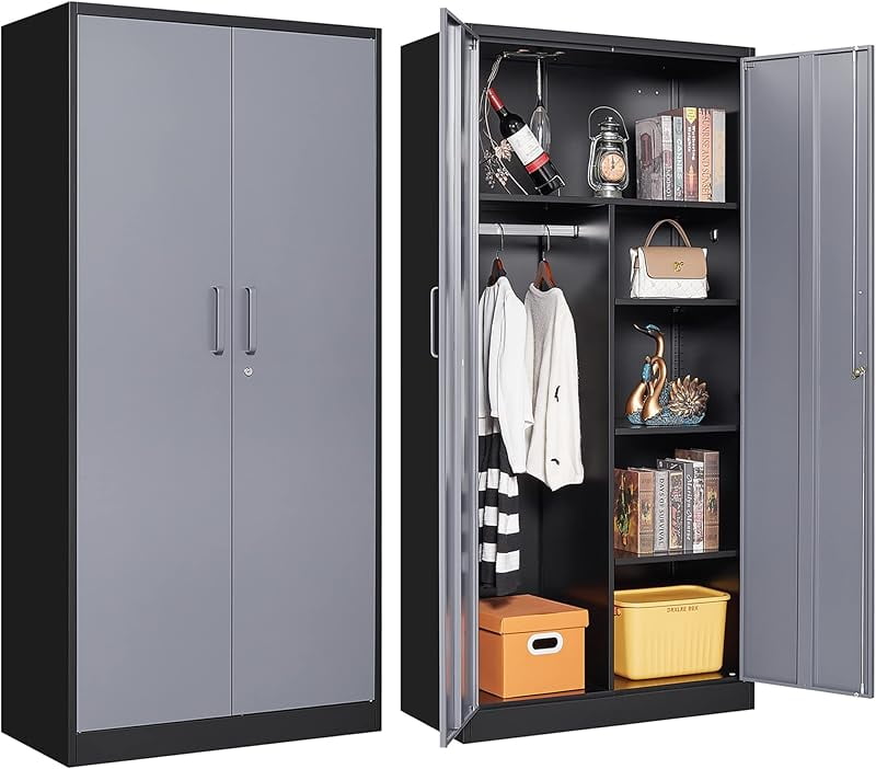 Metal Locker,Steel Wardrobe Storage Cabinets with Lock Door,Clothing ...