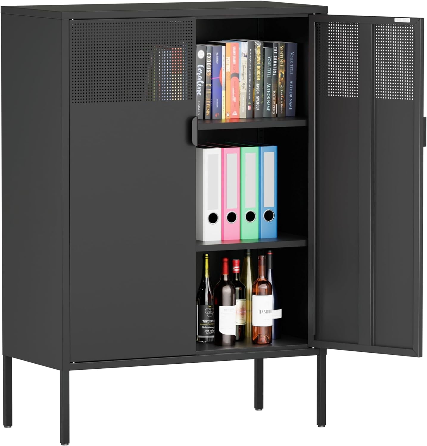 Metal Locker Storage Cabinet with 2 Door and Legs Adjustable Shelves ...