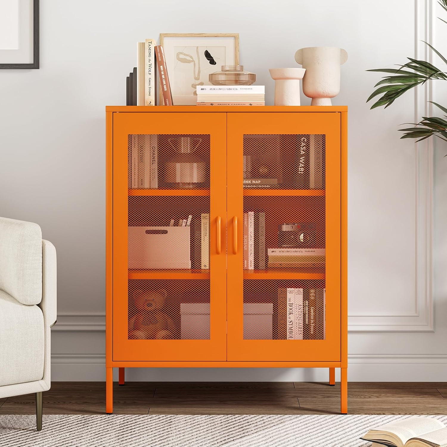 Metal Locker Storage Cabinet with 2 Mesh Doors and Adjustable Shelves ...