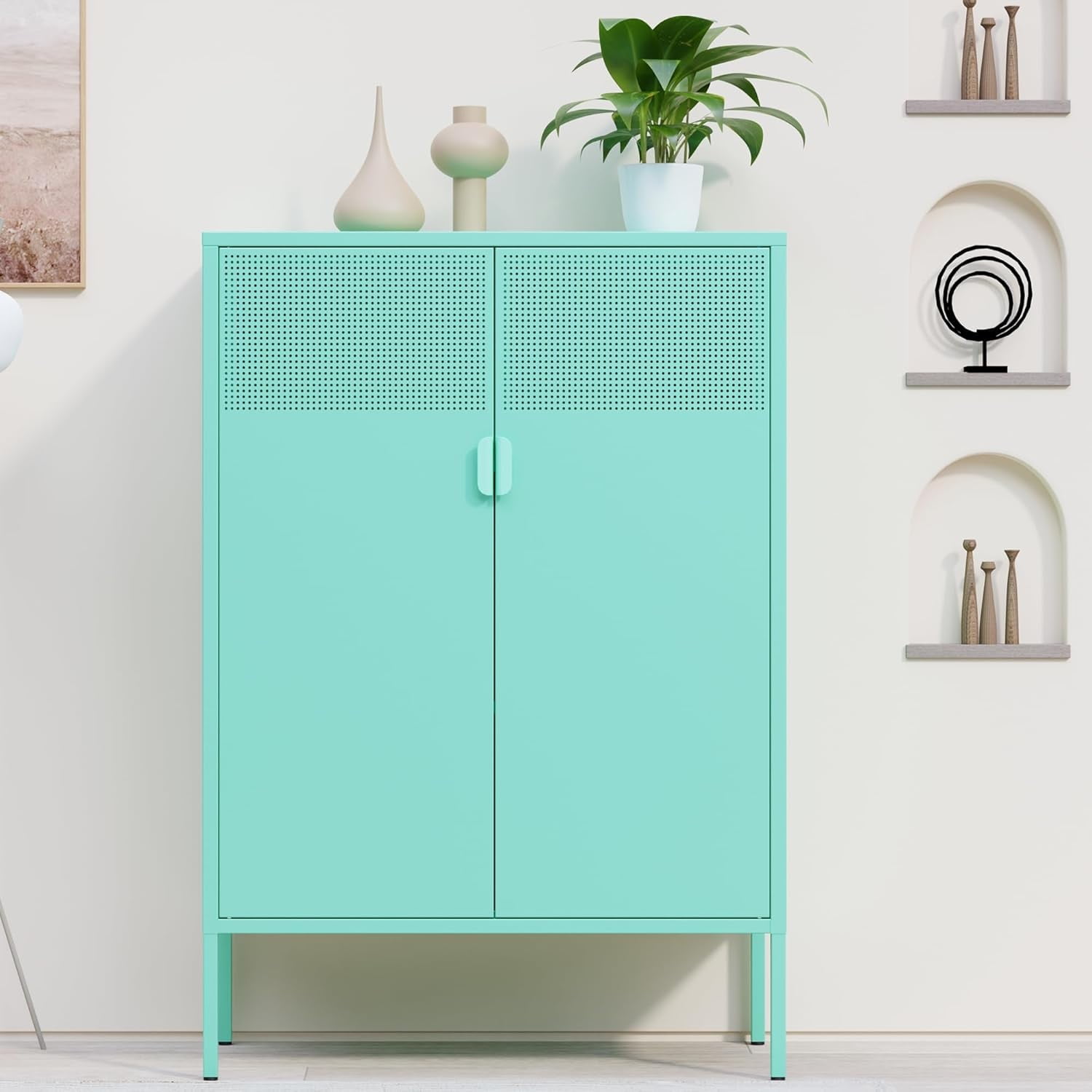 CHSHIN 47.2"H Green Metal Locker Storage Cabinet with 2-Mesh Doors,2 ...