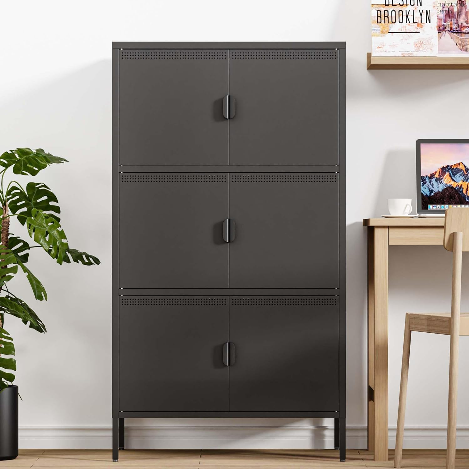 Metal Locker Storage Cabinet with 6 Doors and 4 Shelves，56.6" Tall ...