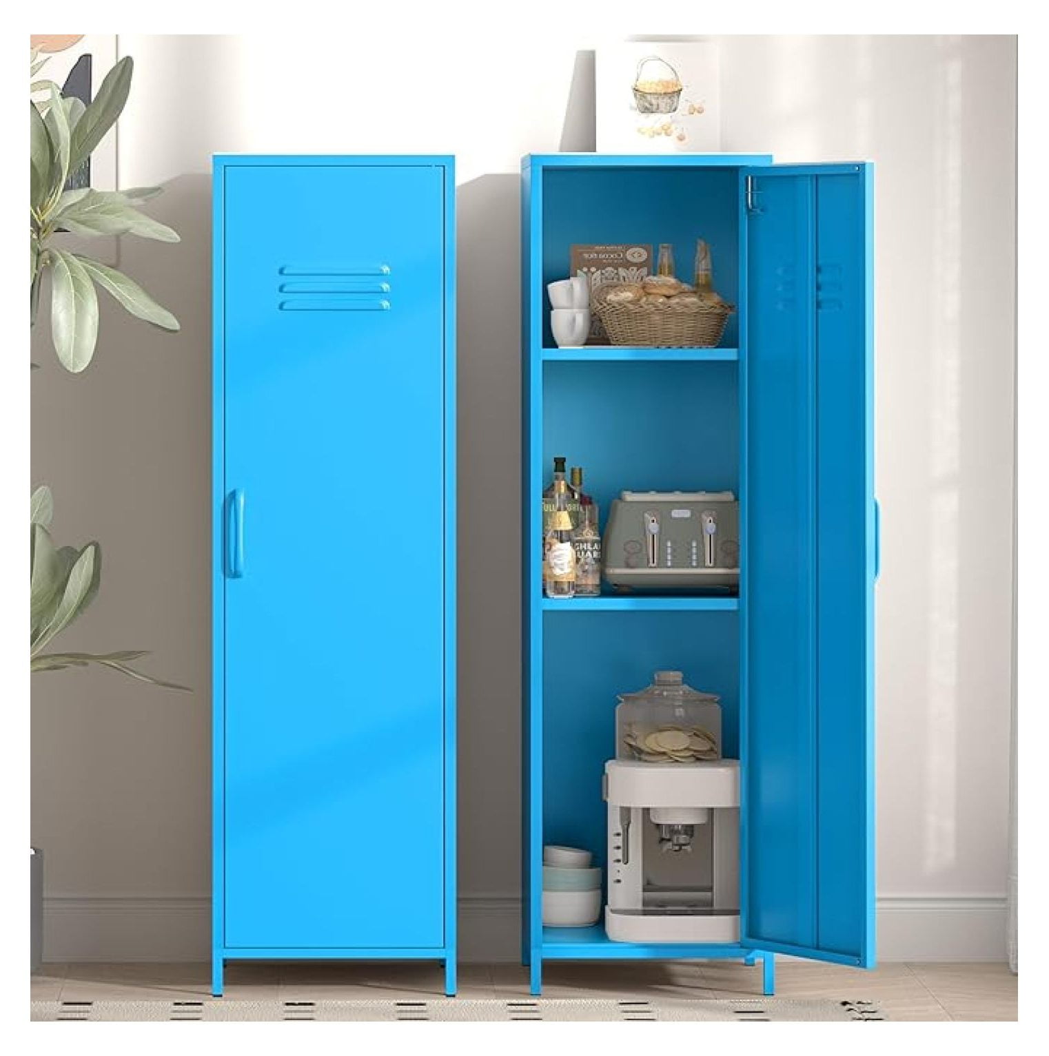 Metal Locker Storage Cabinet, Steel Locker with Magnetic Door and Two ...