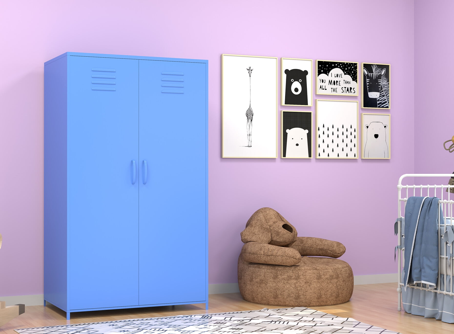 Metal Locker Storage Cabinet with 3 Grids, Modern Hanging Wardrobe ...