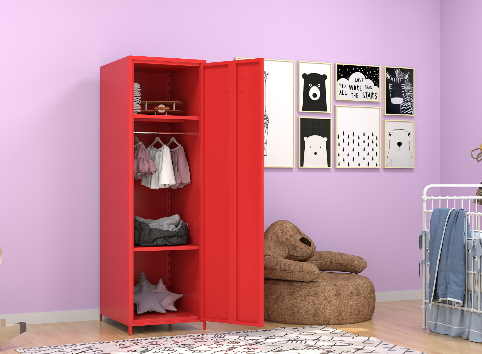 Metal Locker Storage Cabinet with 3 Grids, Modern Hanging Wardrobe ...