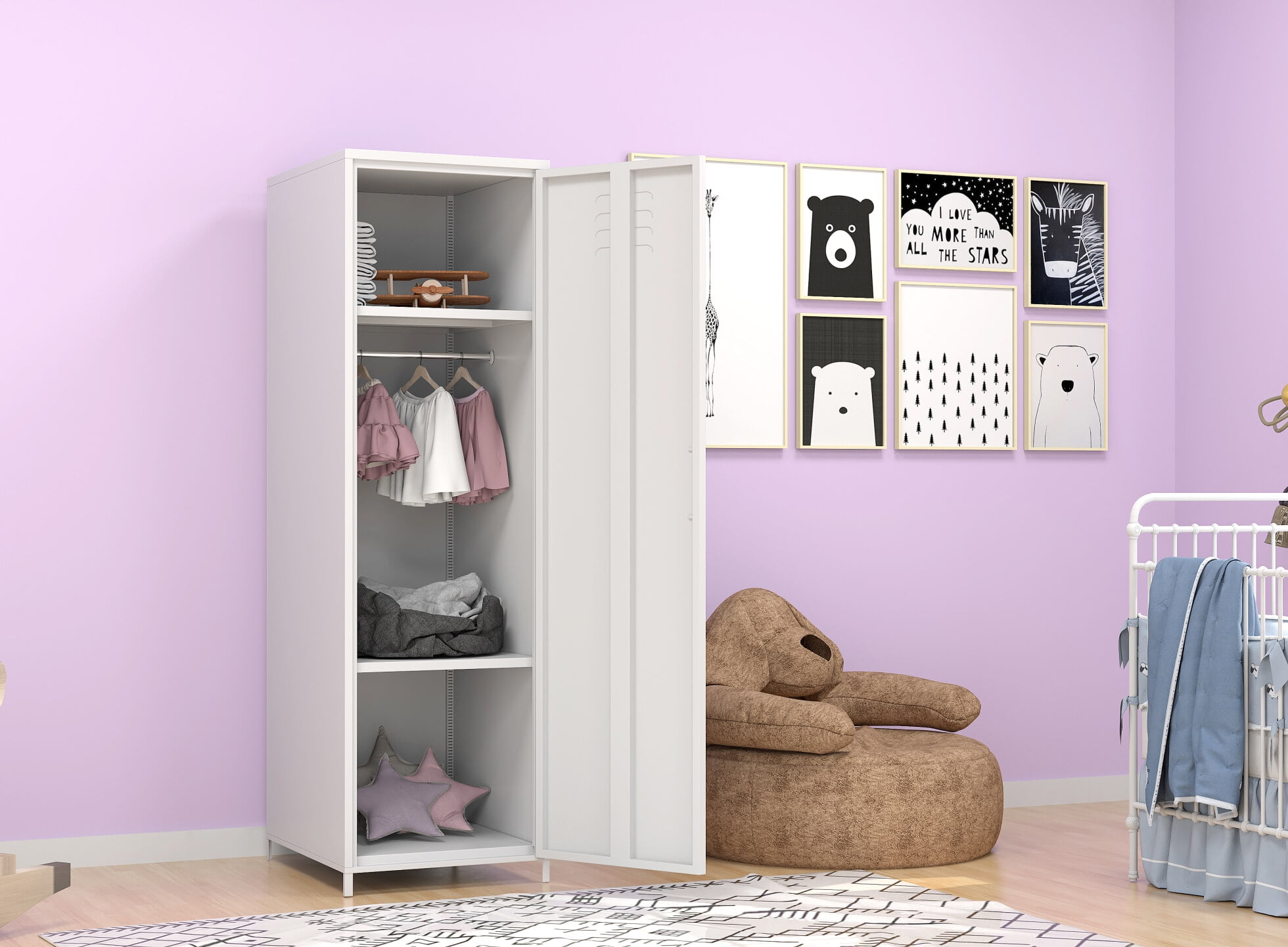 Metal Locker Storage Cabinet with 3 Grids, Modern Hanging Wardrobe ...