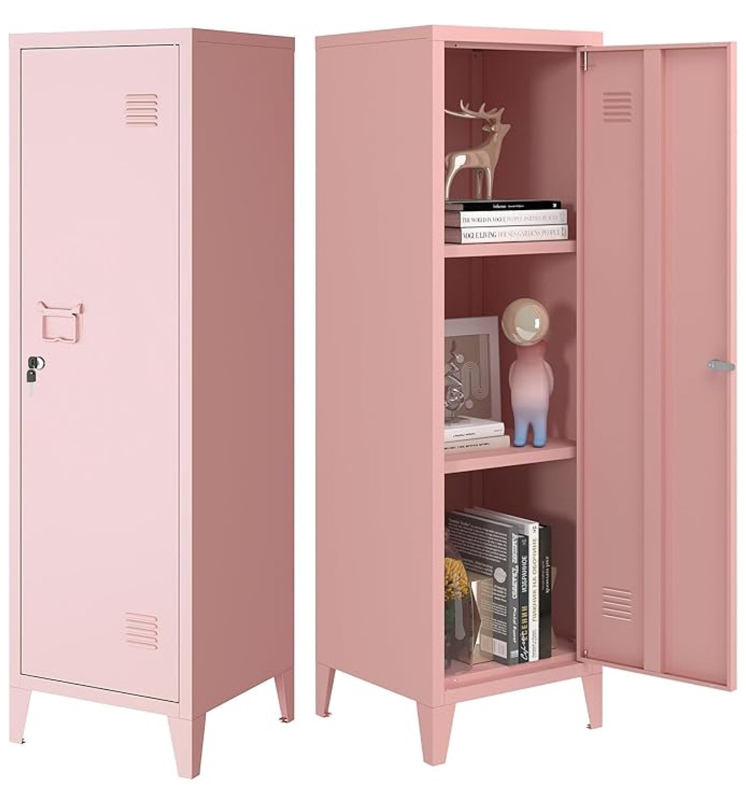 Metal Locker Storage Cabinet with 3 Shelves Industrial Lockable 1 Door ...