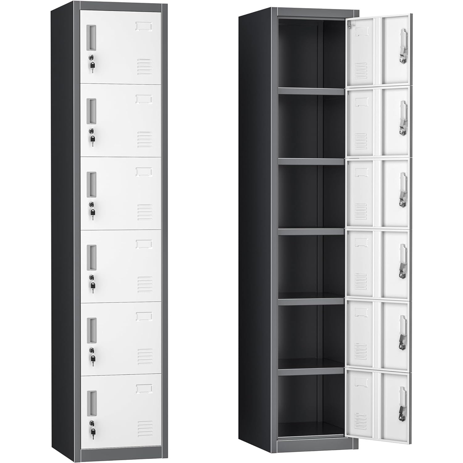 SOLAURA Metal Locker Storage Cabinet with 6 Doors for School, Gym, Home ...