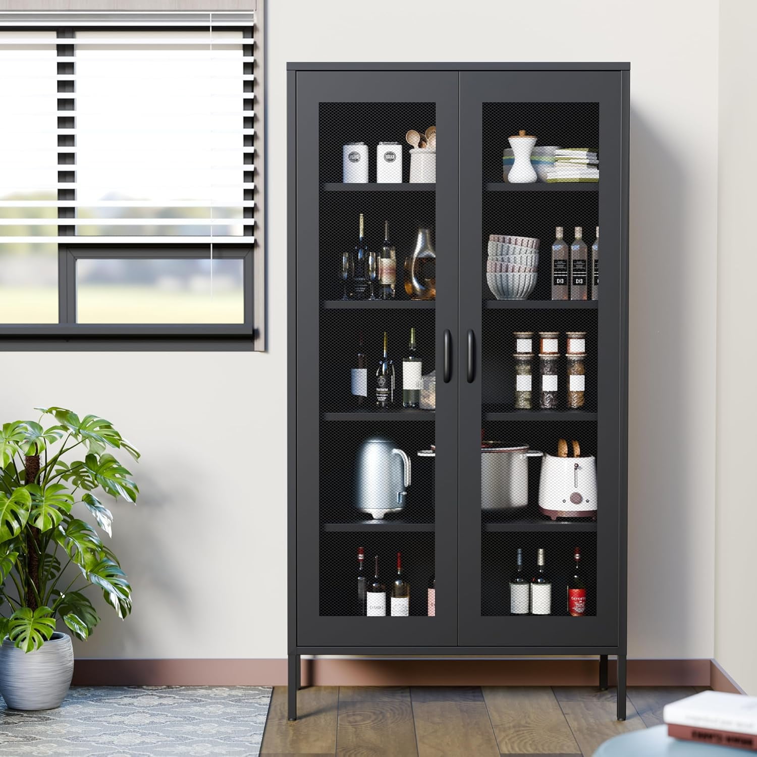 Metal Locker Storage Mesh Cabinet with Leg and Adjustable Shelves ...