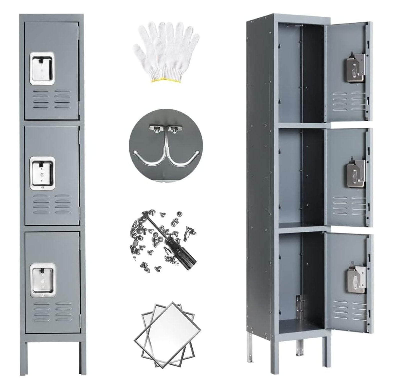 Metal Locker for Employees, Office Storage Lockers 3-Tier Steel Lockers ...