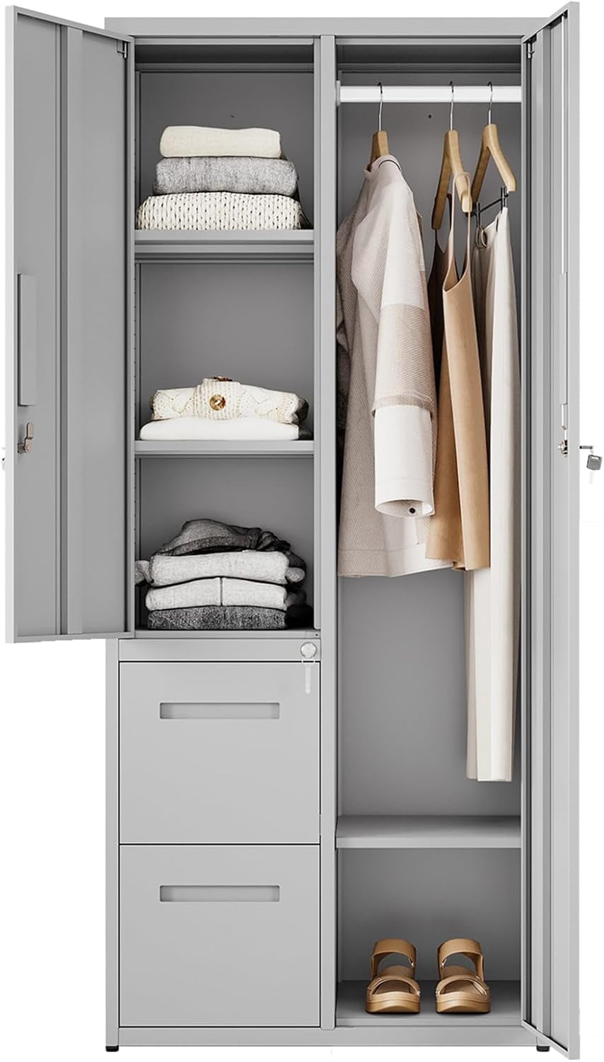 Metal Locker with 2 Drawers Employees Locker with 2 Doors Metal Storage ...