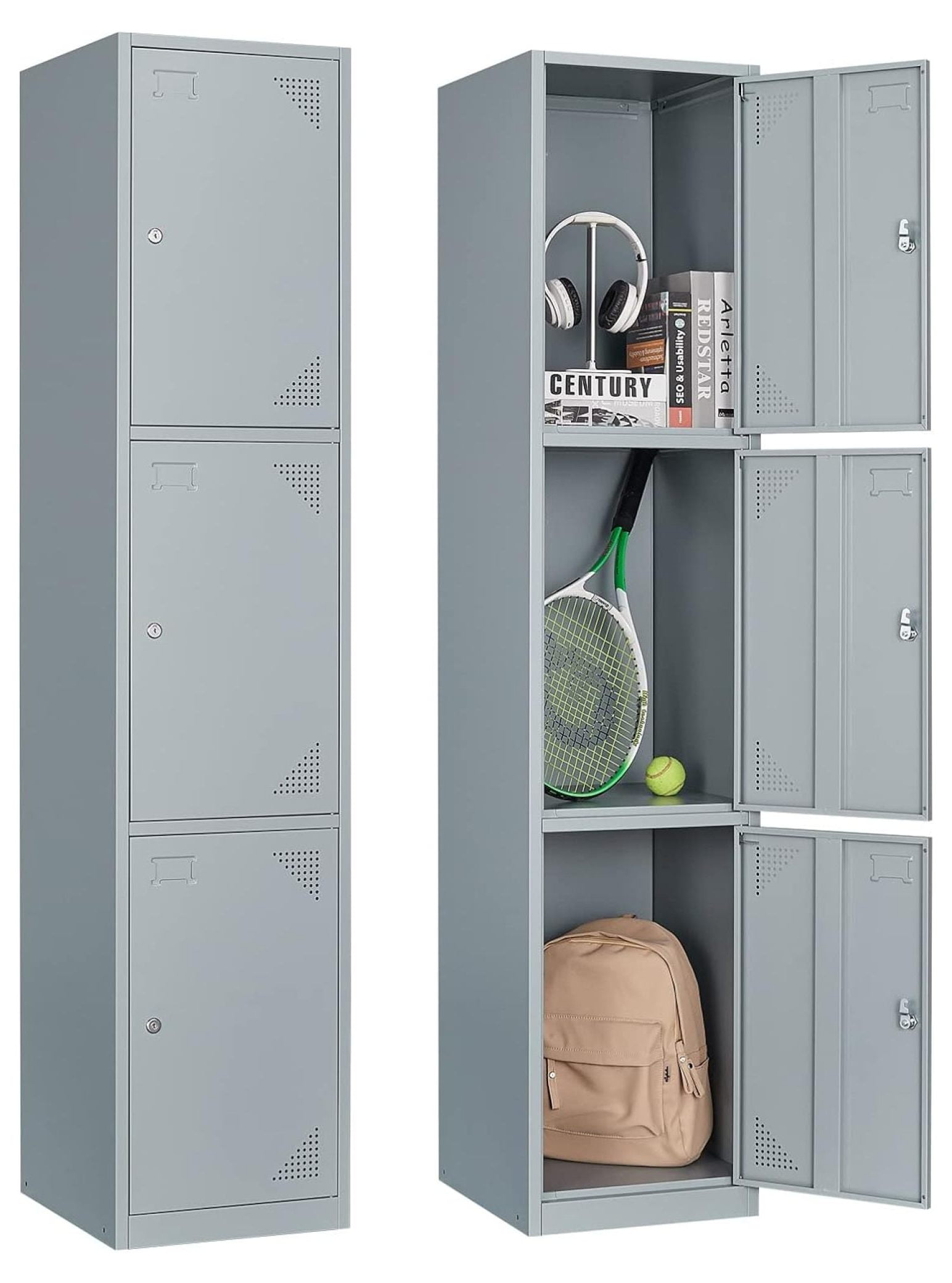 Metal Locker with 3 Doors, 71" Lockers for Employees Steel Storage ...