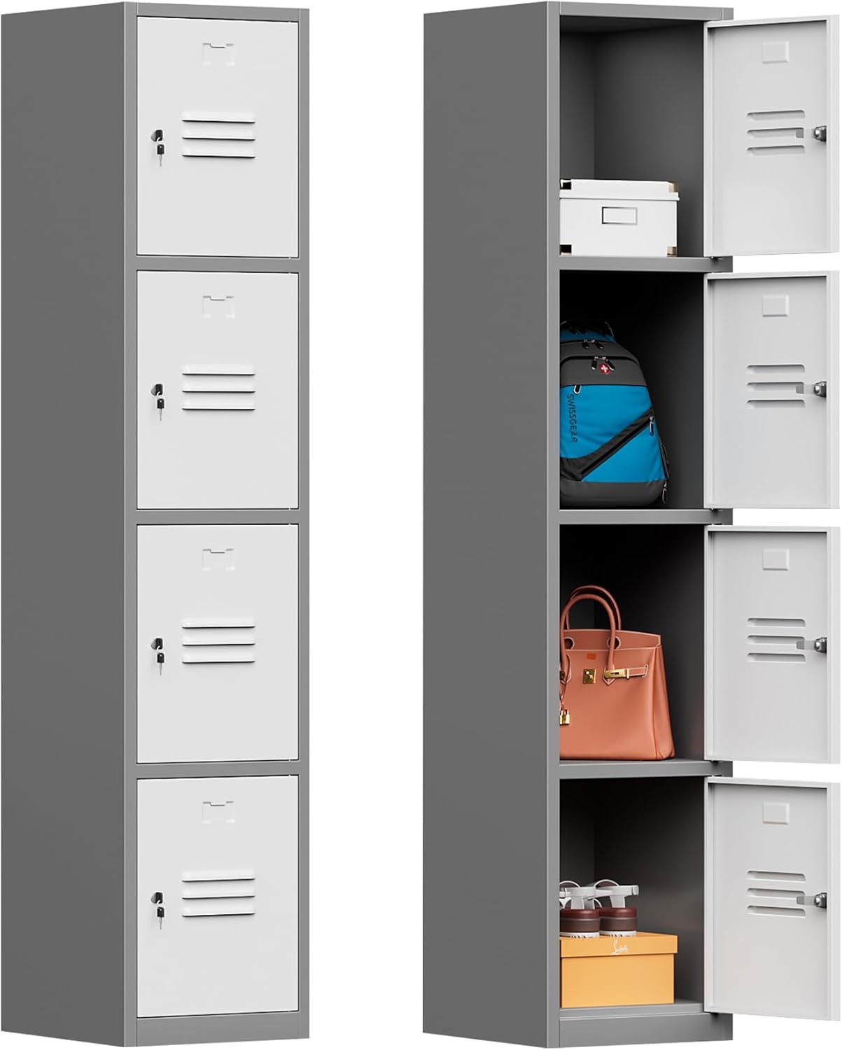 Metal Locker with 4 Doors, Lockable Lockers for Employees, 71" Locker ...