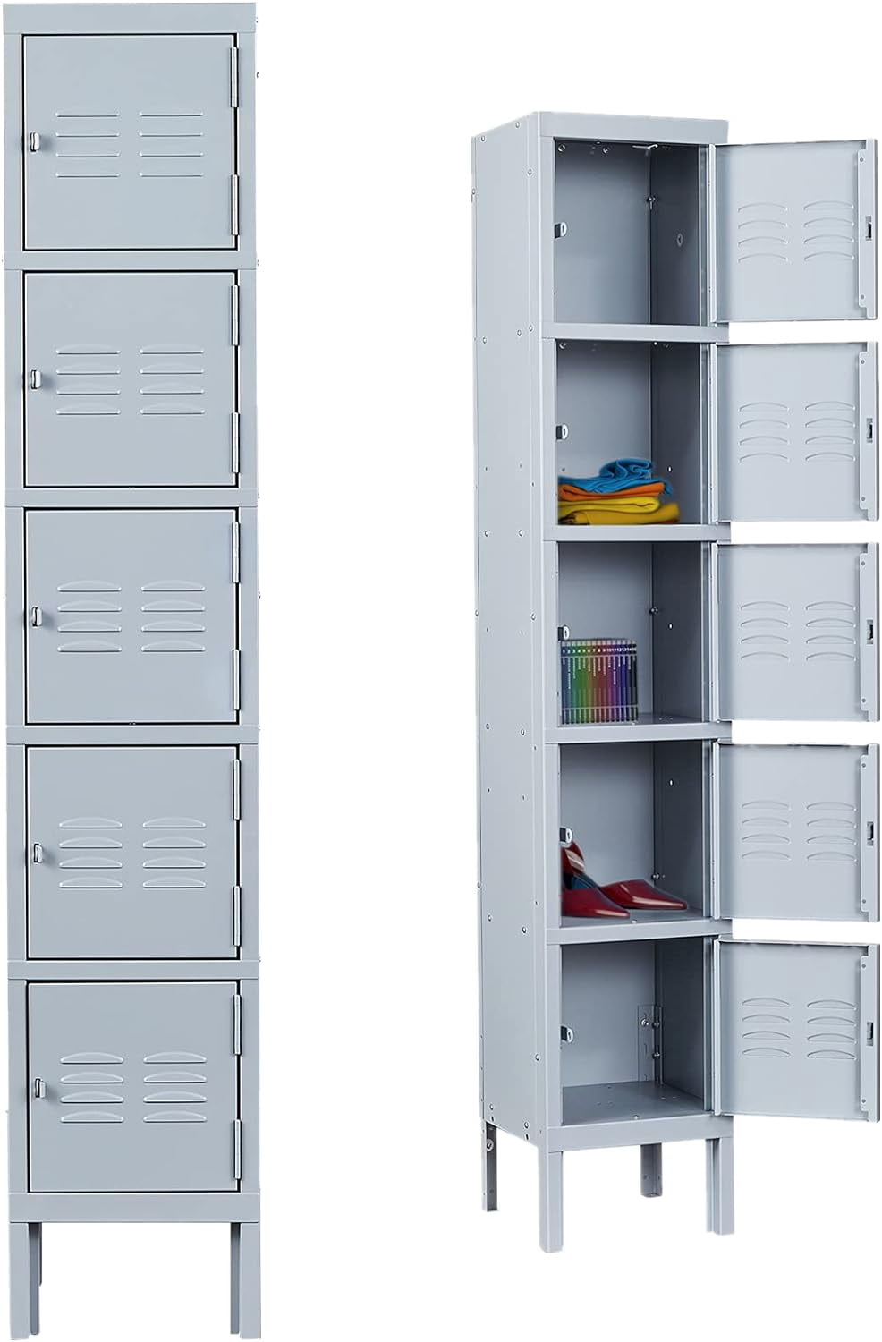 Metal Locker with 5 Doors - 5-Tier Storage Cabinet for School, Gym ...