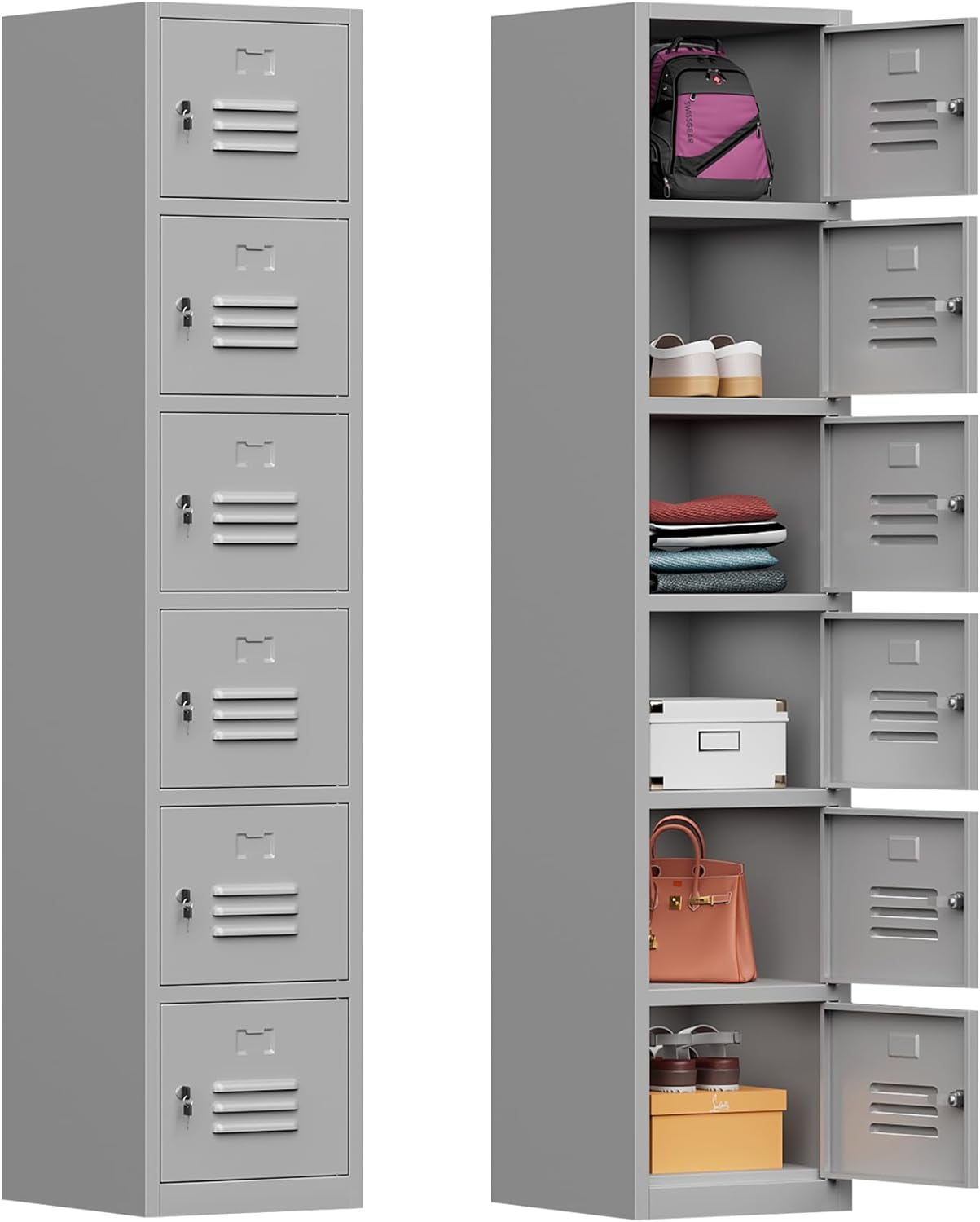 Metal Locker with 6 Doors, Lockable Lockers for Employees, 71" Locker ...