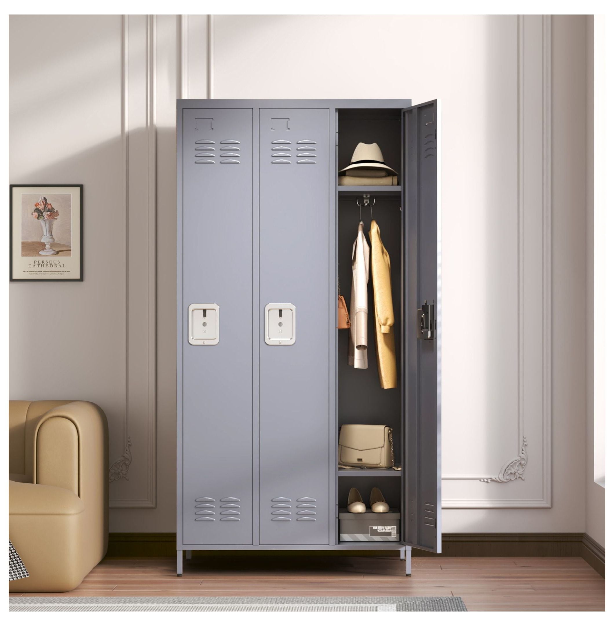 Metal Lockers 3 Door 72"H with Lock - Employee Storage Cabinet for Gym ...