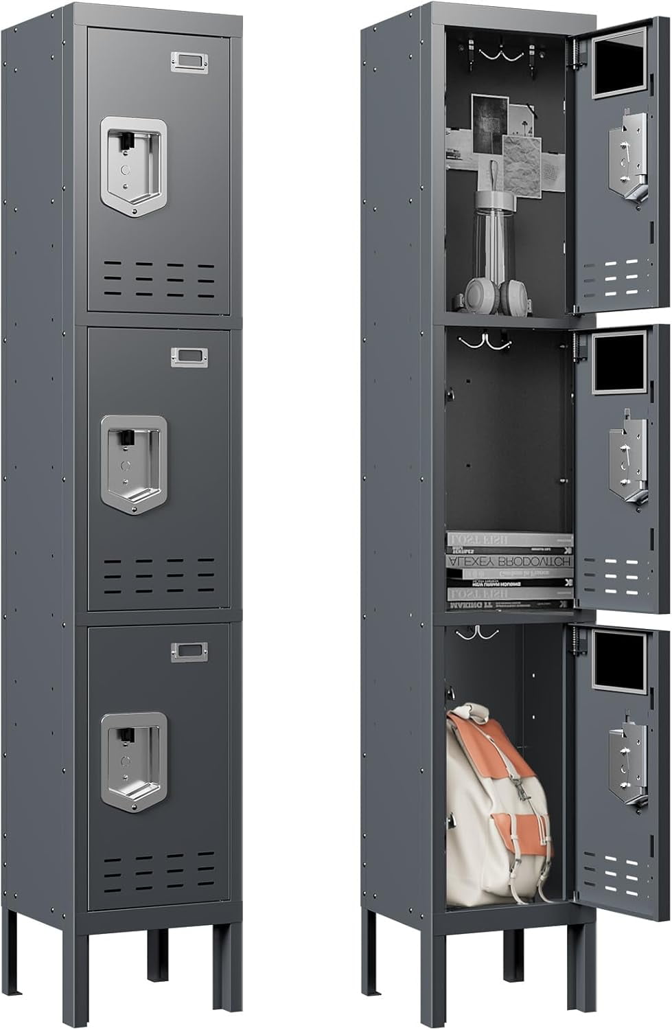 Metal Lockers - 66" Height Steel Lockers for Employees with 3 Door ...