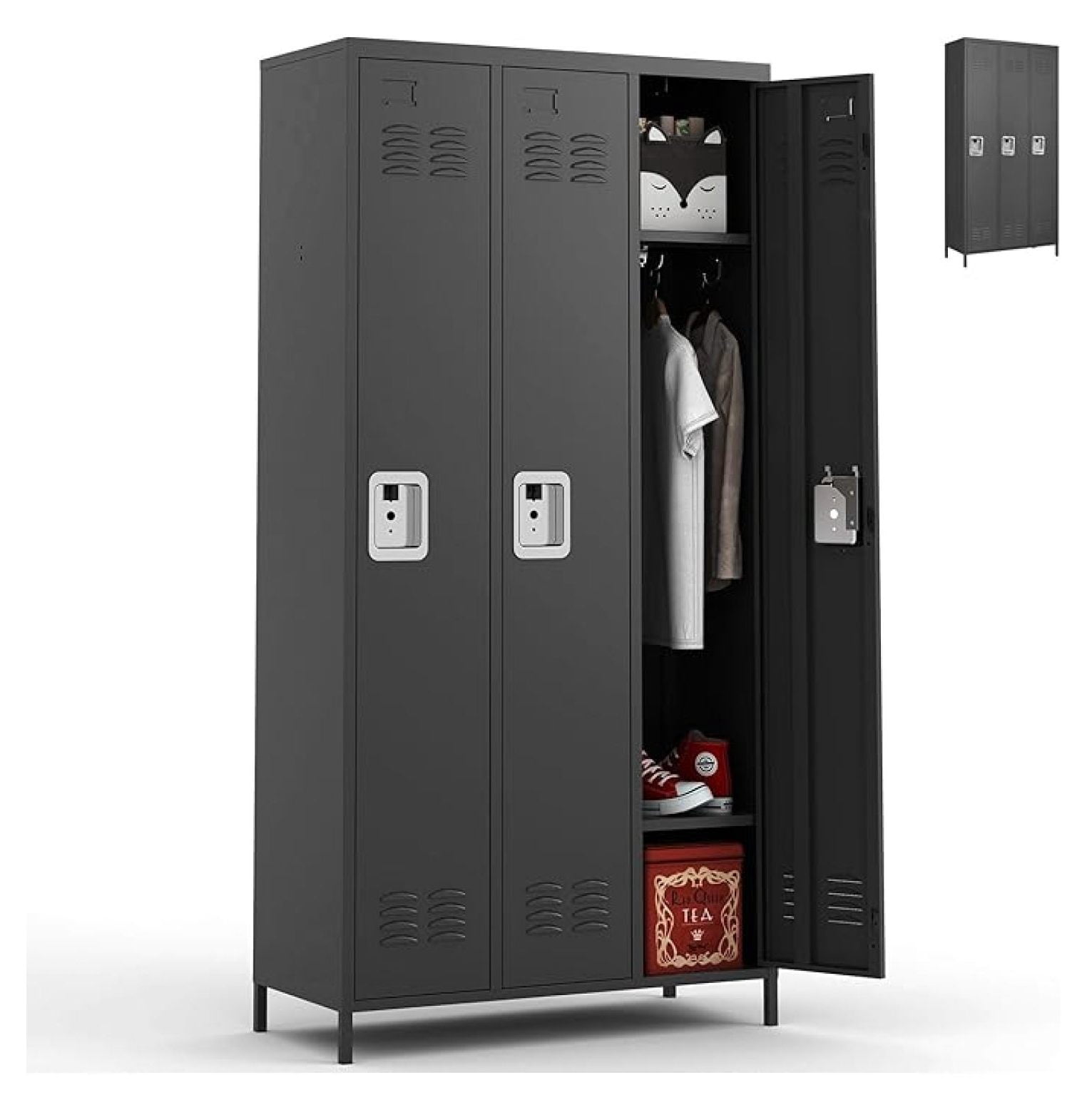 Metal Lockers for Employees with 3 Doors Black Steel Storage Locker ...