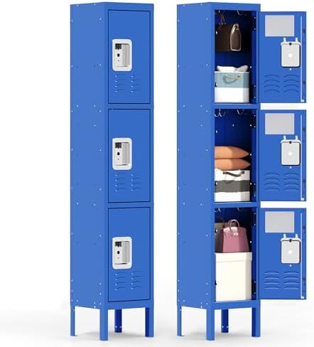 Metal Lockers for Employees, 3-Tier Storage Locker Cabinet with 3 Doors ...