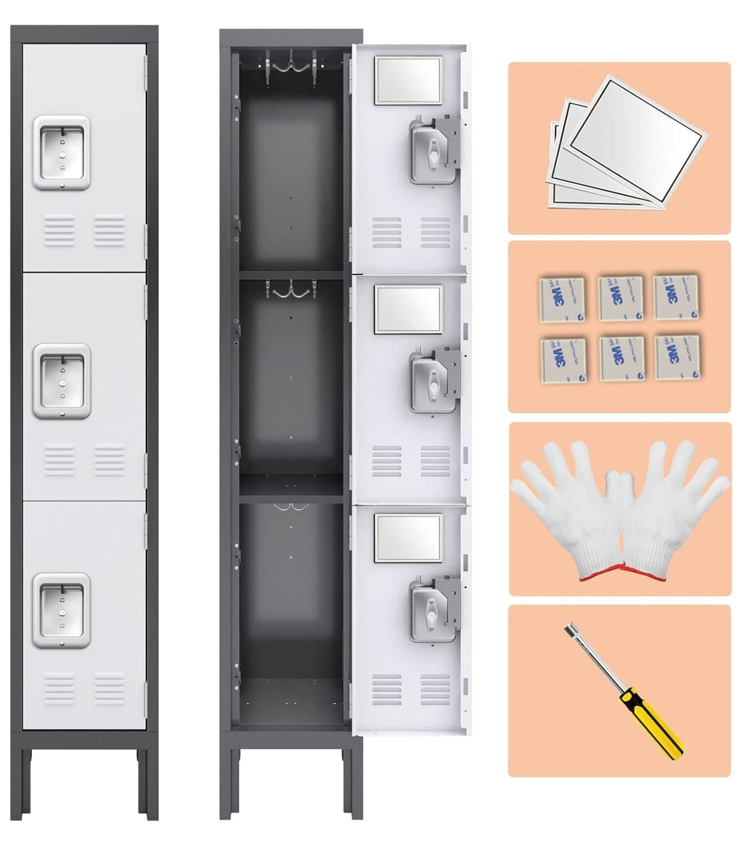 Metal Lockers for Employees,3-Tier Storage Locker,Locker Cabinet for ...