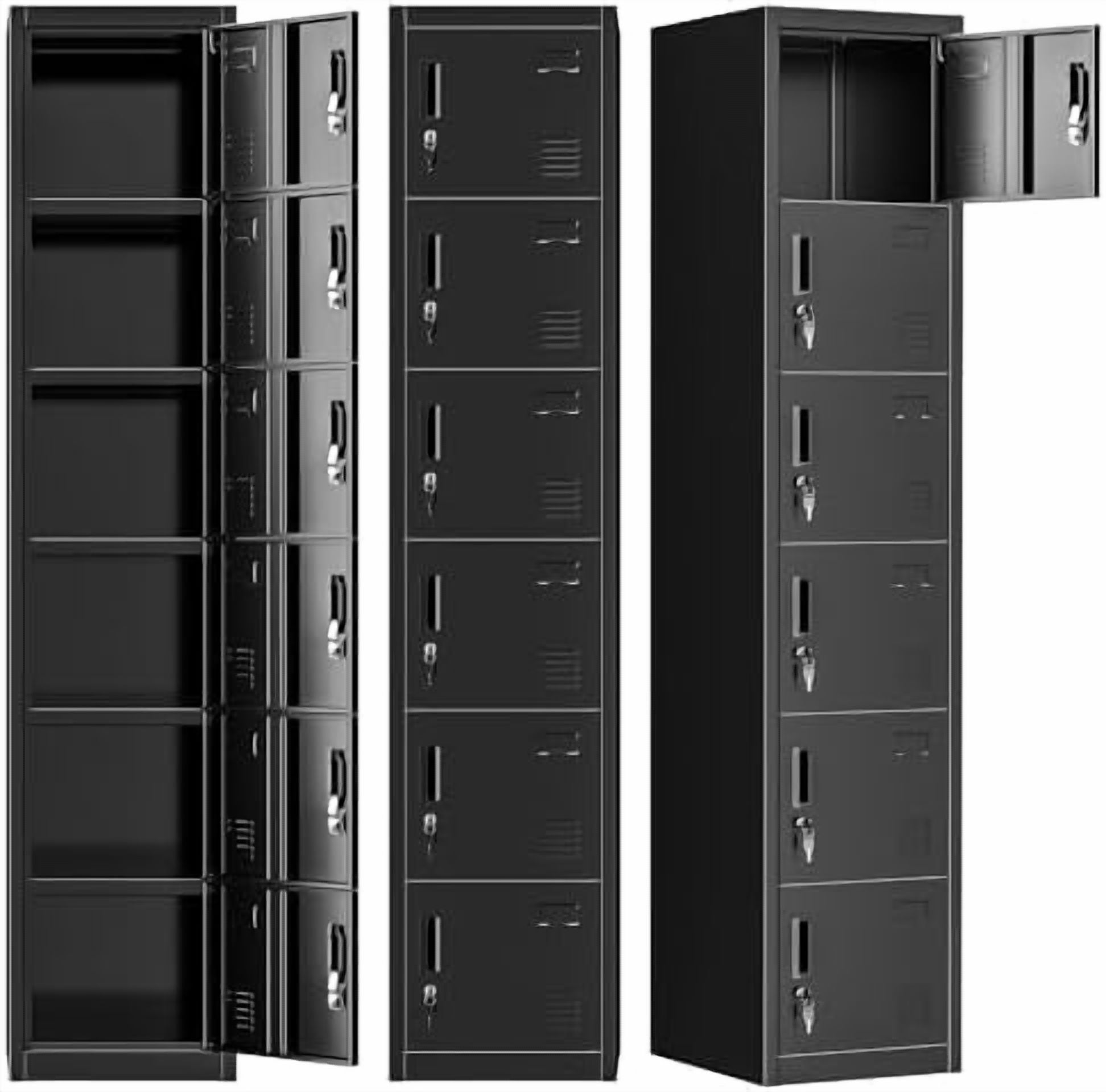 Metal Lockers for Employees with 6 Doors, (72") Black Steel Locker ...