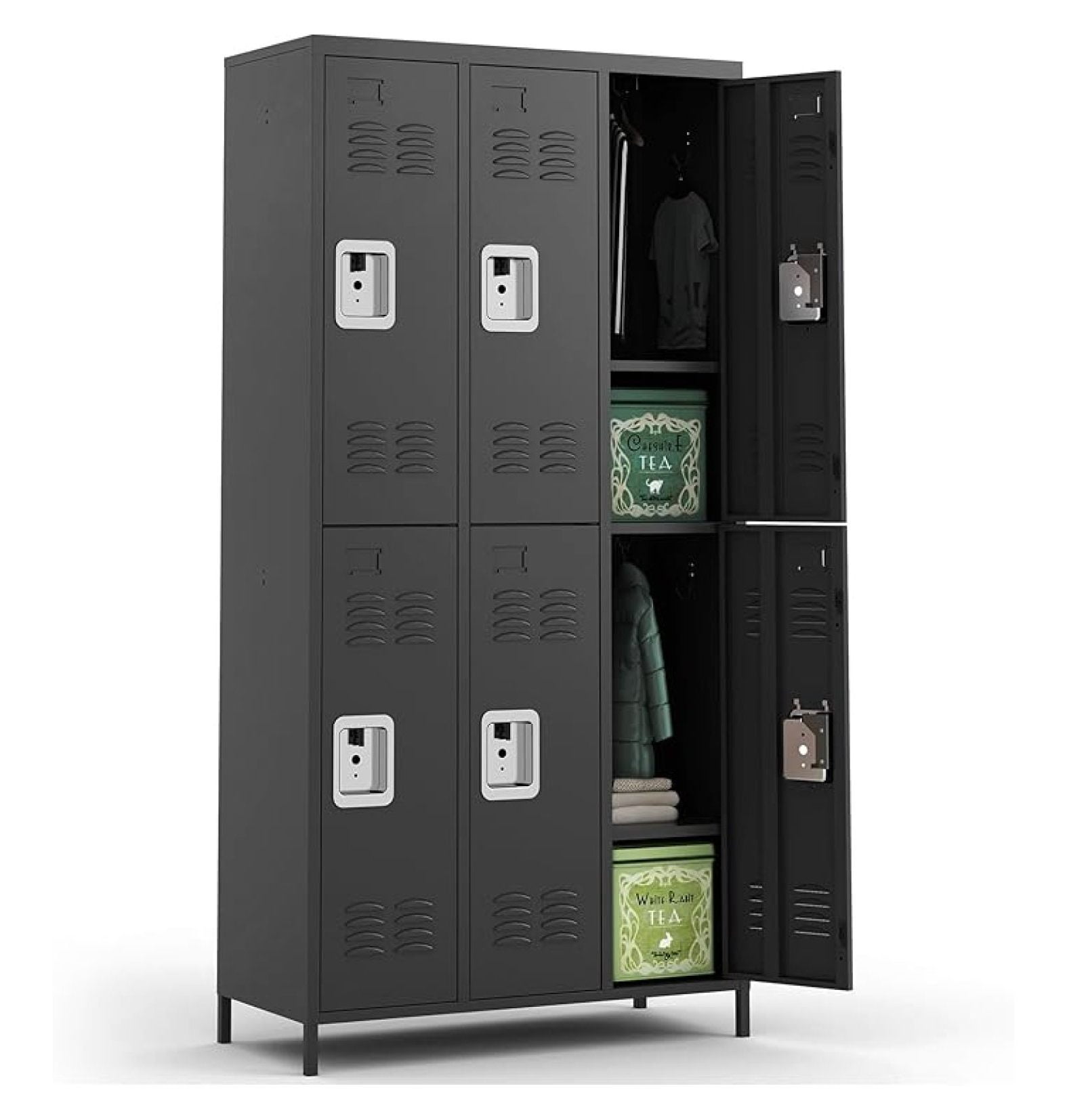 Metal Lockers for Employees with 6 Doors Black Steel Storage Locker ...
