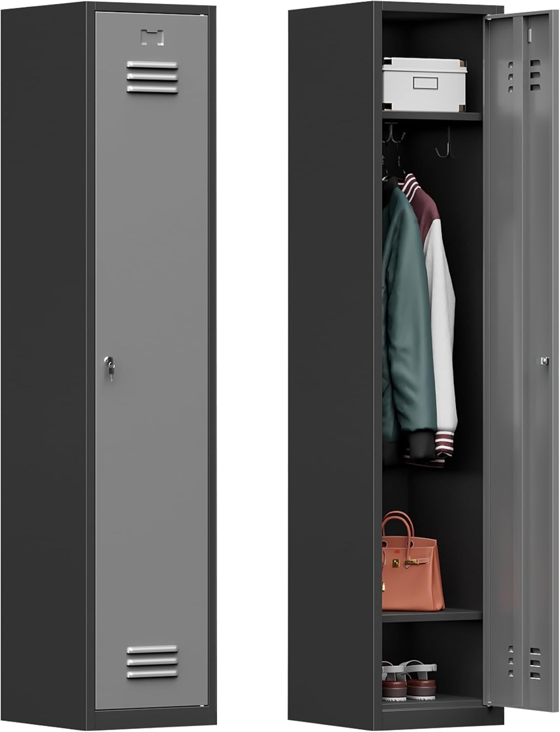 Metal Lockers for Employees with Keys, 71" Tall Steel Storage Cabinet ...
