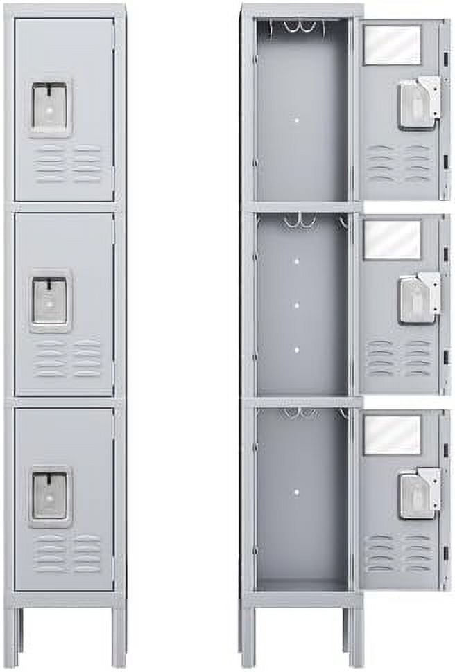 Metal Lockers for Employees, 3 Door Storage Locker, Tall Steel Locker ...
