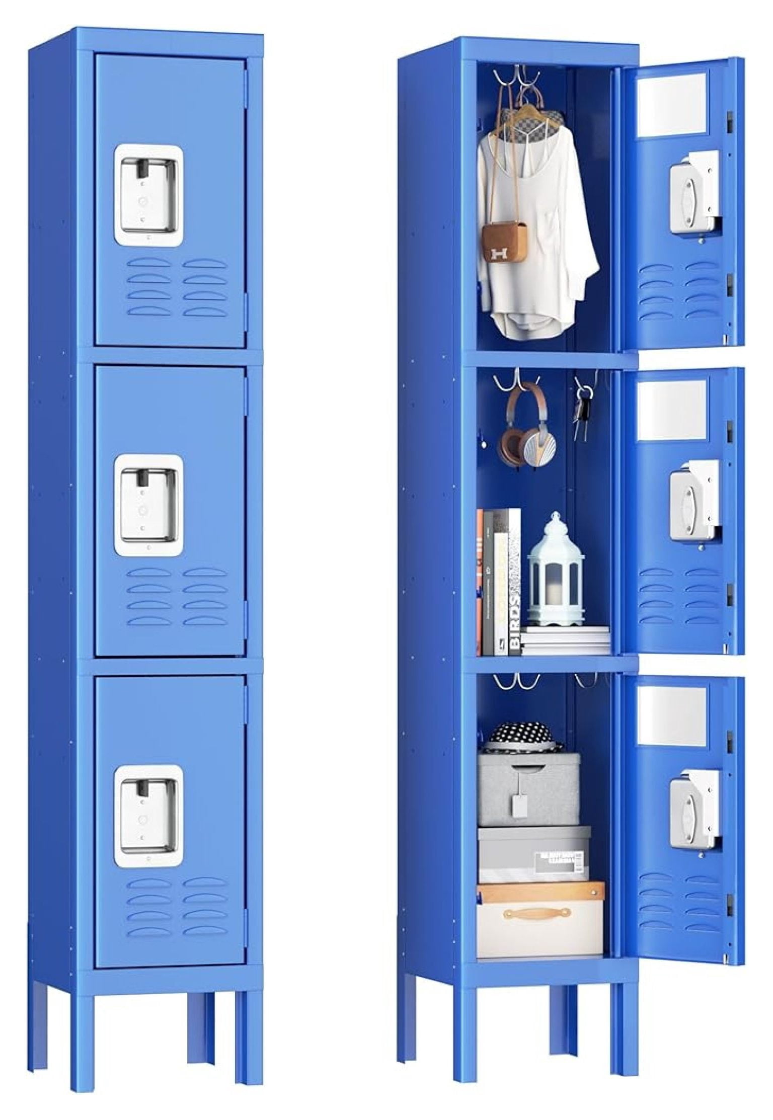 Metal Lockers for Employees, 3-Tier Storage Locker Cabinet, Steel ...