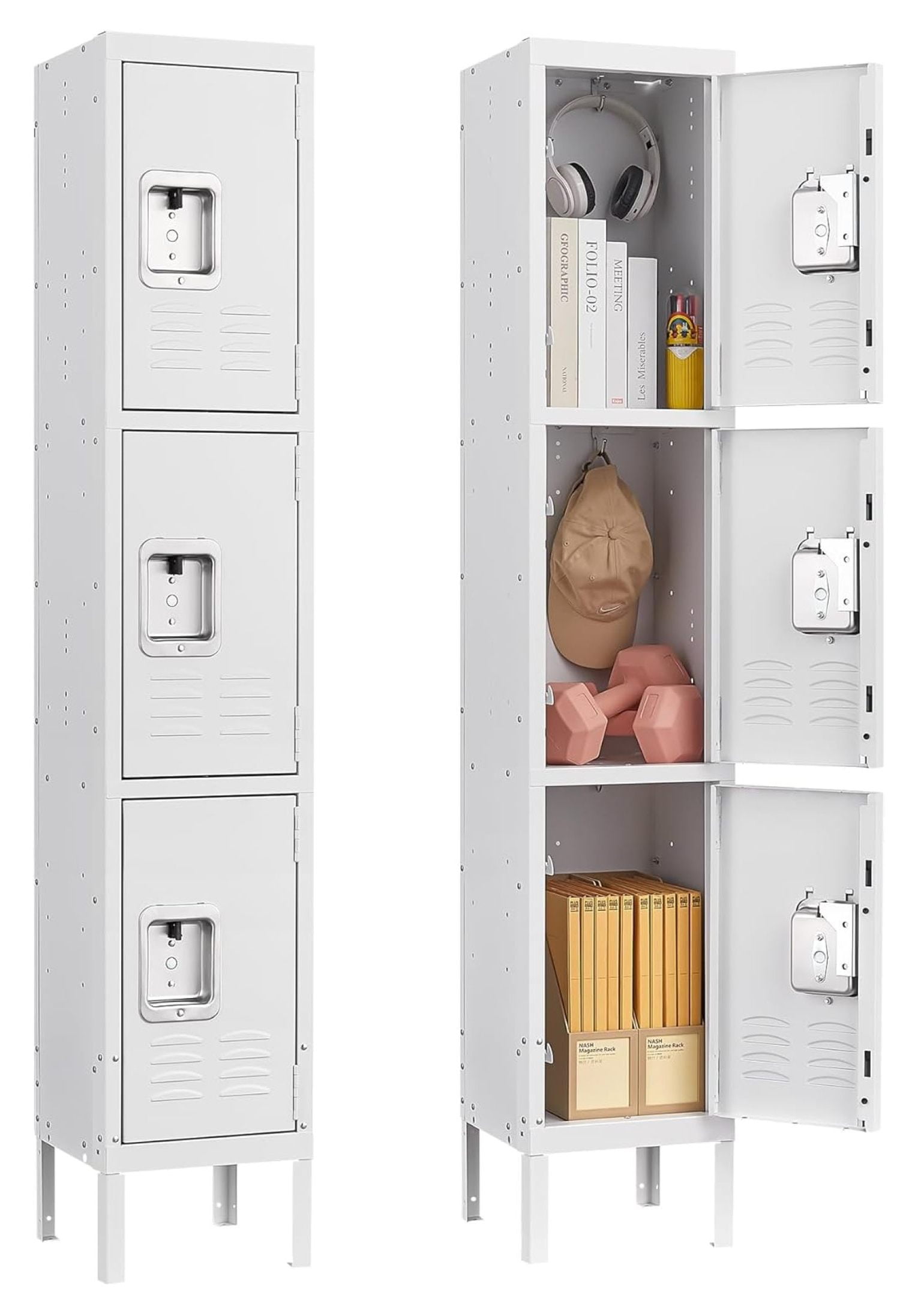 Metal Lockers for Employees, Steel Storage Locker with 3 Doors for Home ...